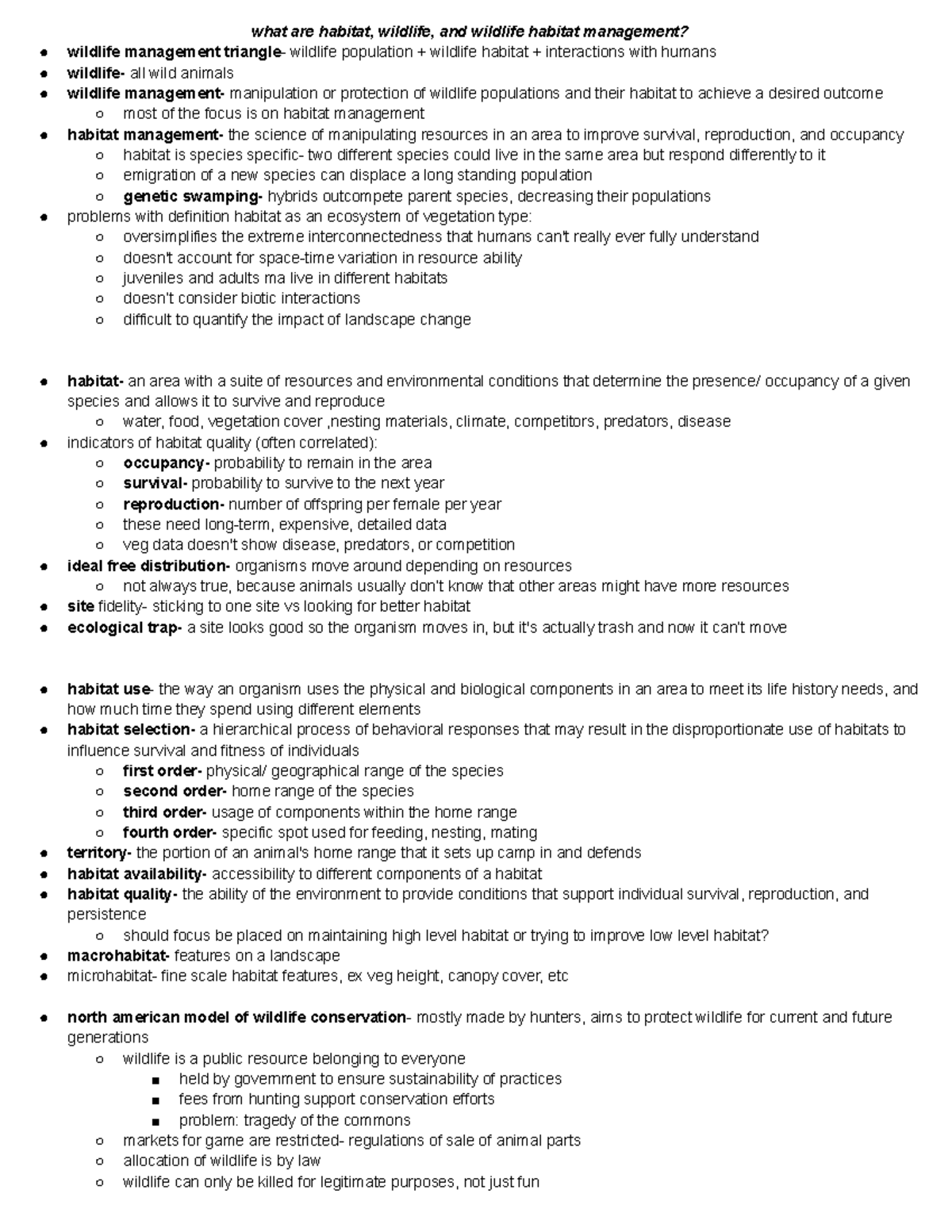 Unit 1 notes - what are habitat, wildlife, and wildlife habitat ...