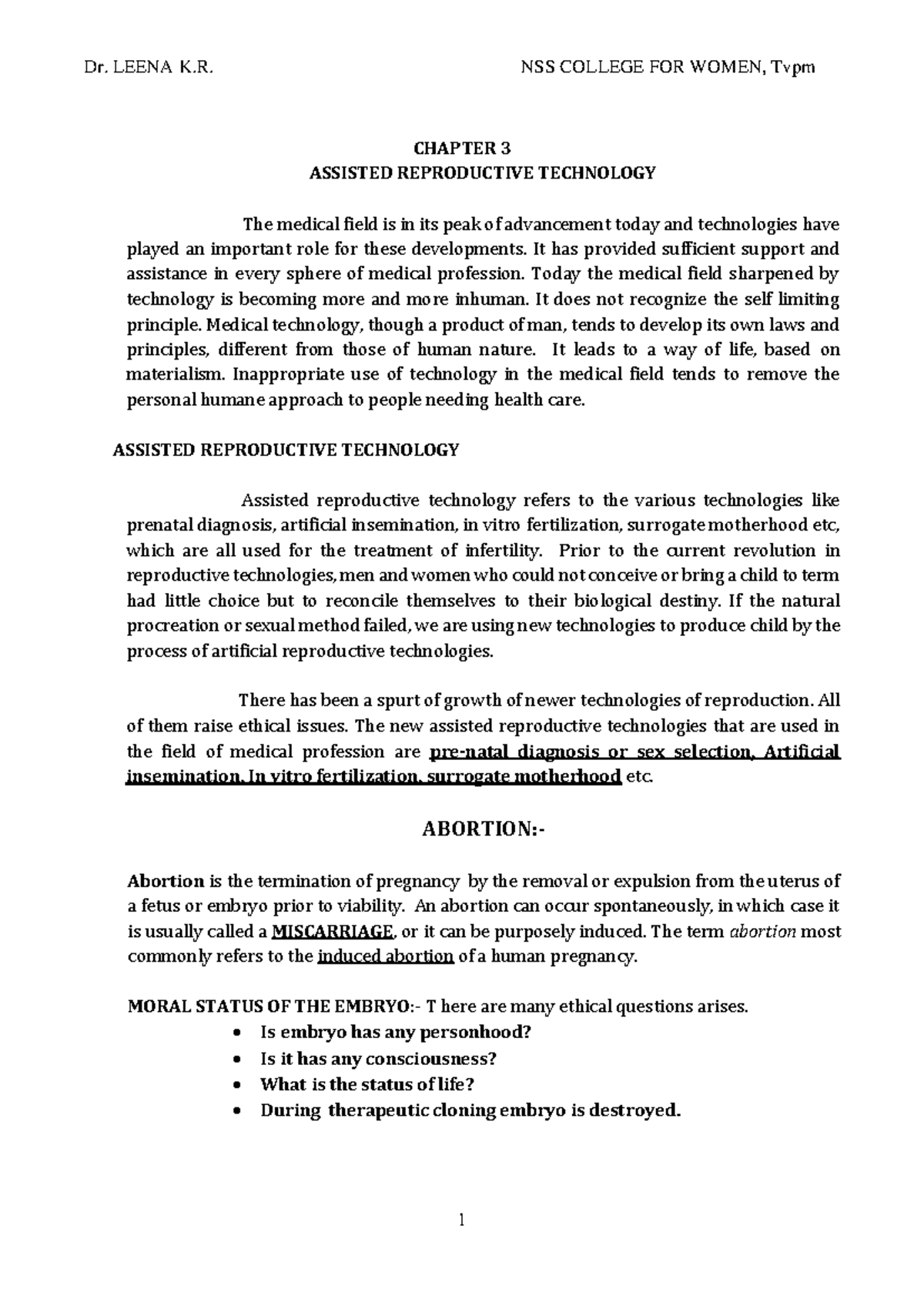 Assisted Reproduction & Cloning: Ethical Perspectives and Technologies ...