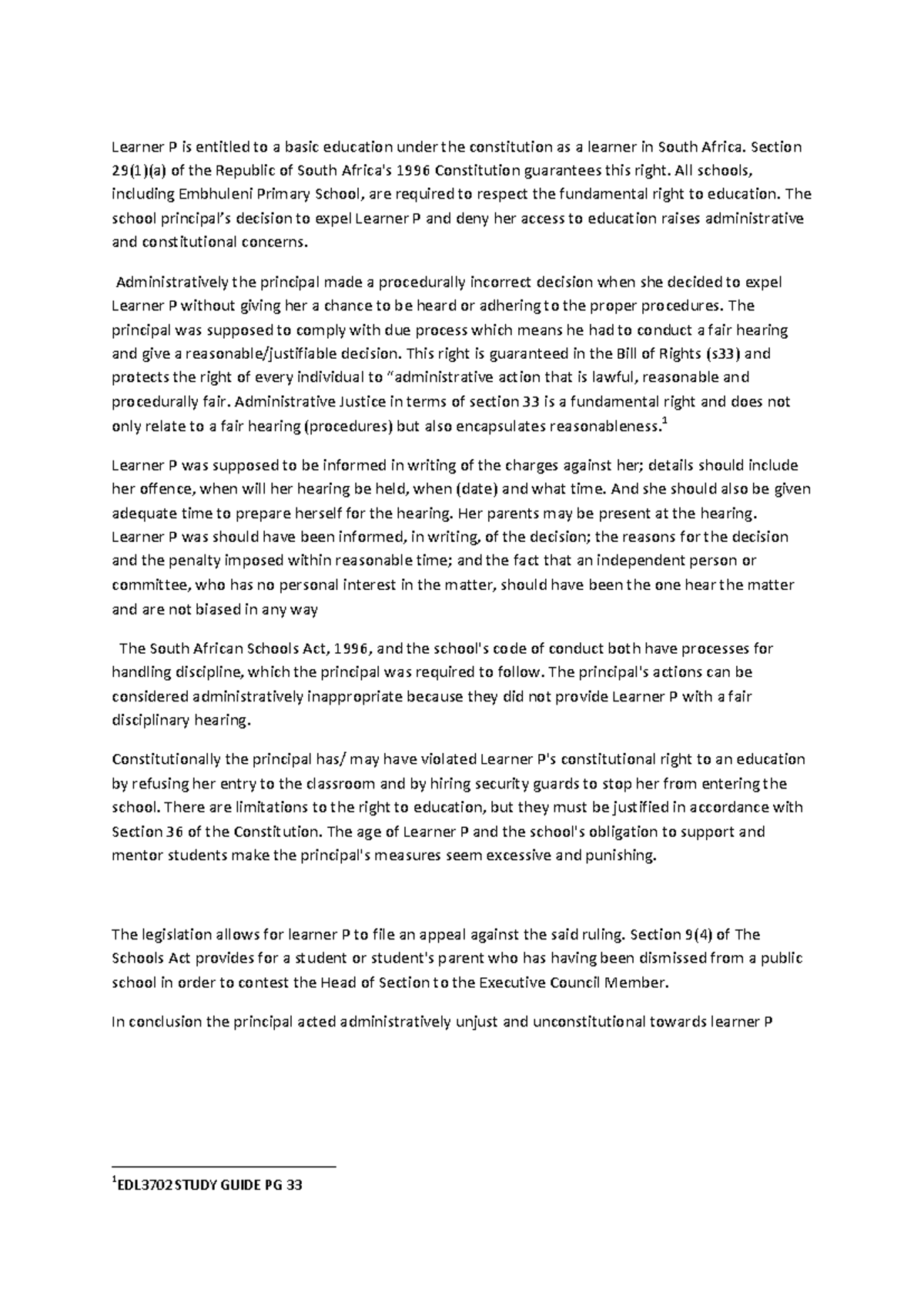 EDL 3703 Assignment 1 - Constitutional Rights and Education Fairness ...