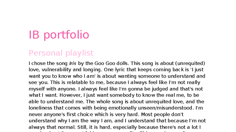 IB Portfolio: Personal Playlist Analysis of "Iris" by Goo Goo Dolls ...