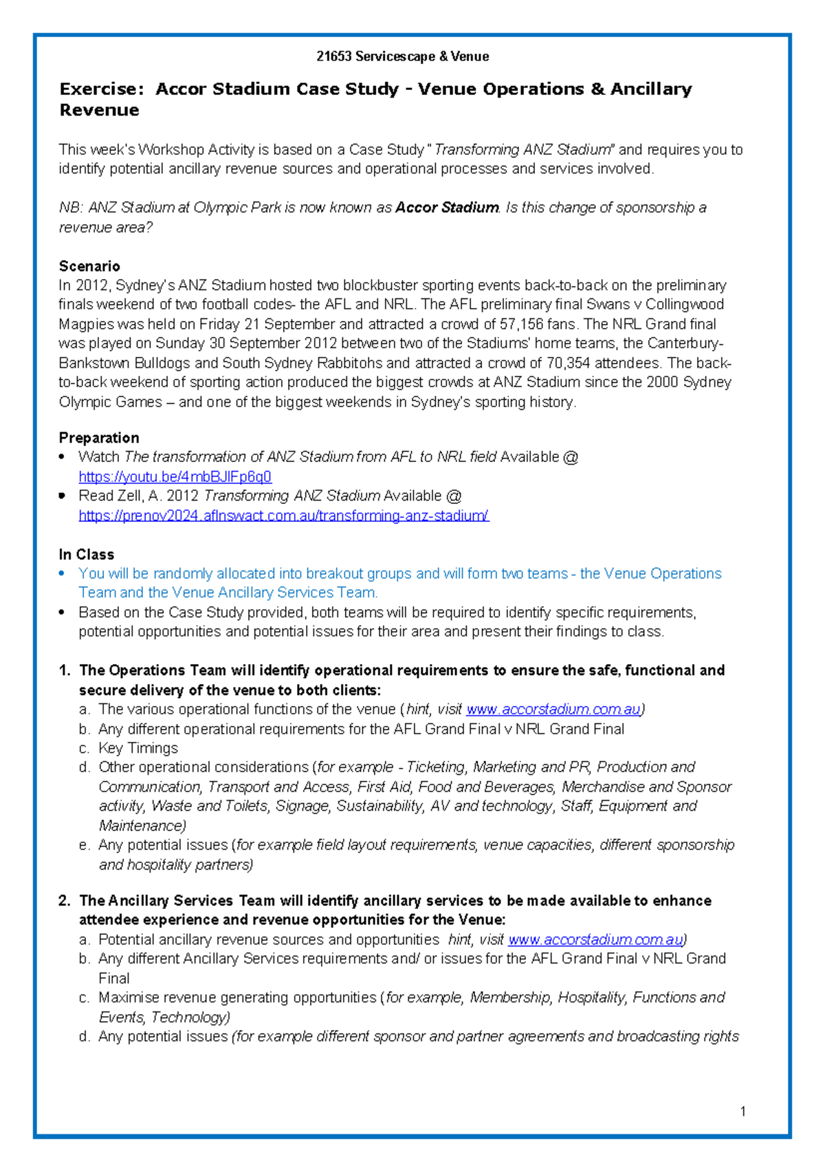21653 Servicescape Venue Exercise: ANZ Accor Stadium Case Study ...