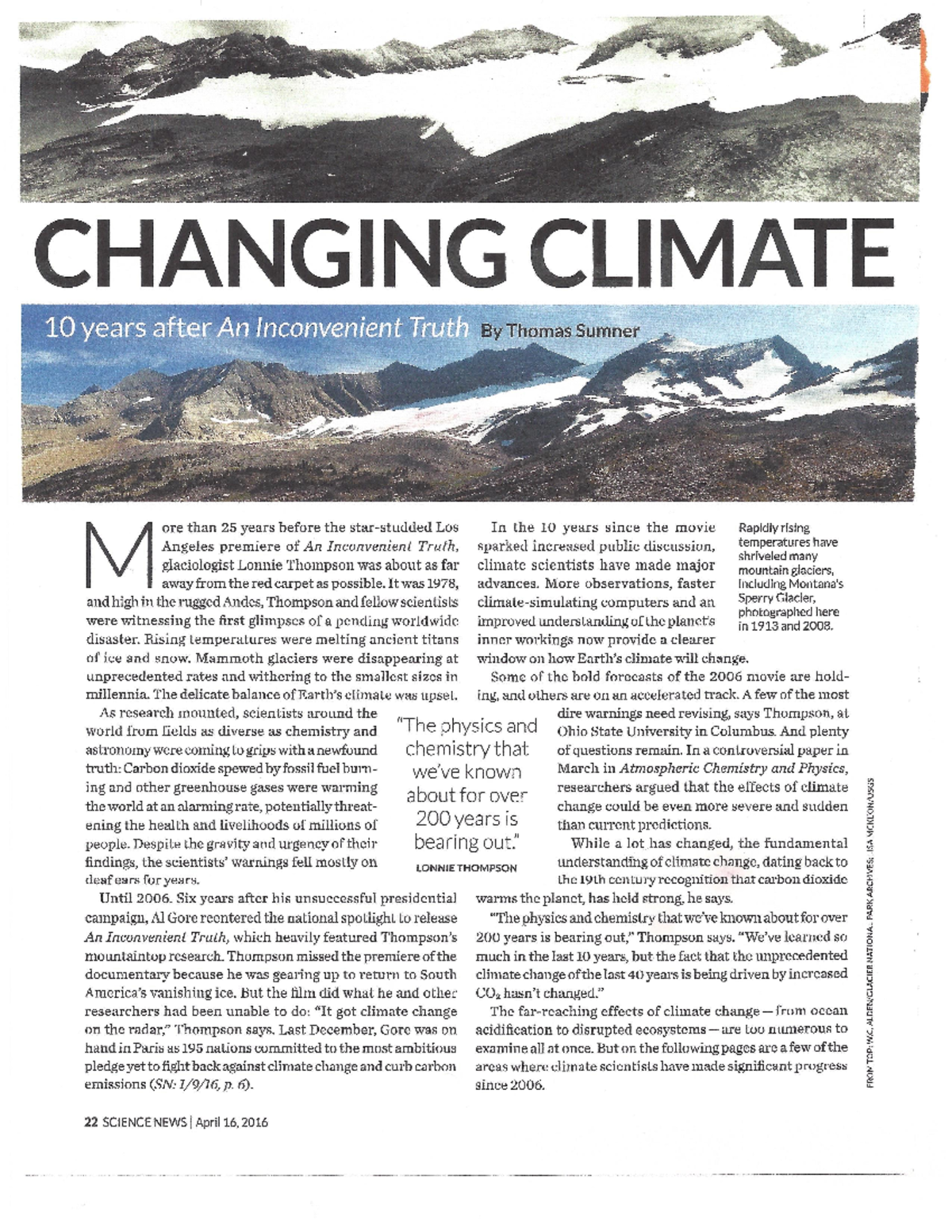 Inconvenient Truth - readings - CHANGING CLIMATE 10 years after An ...