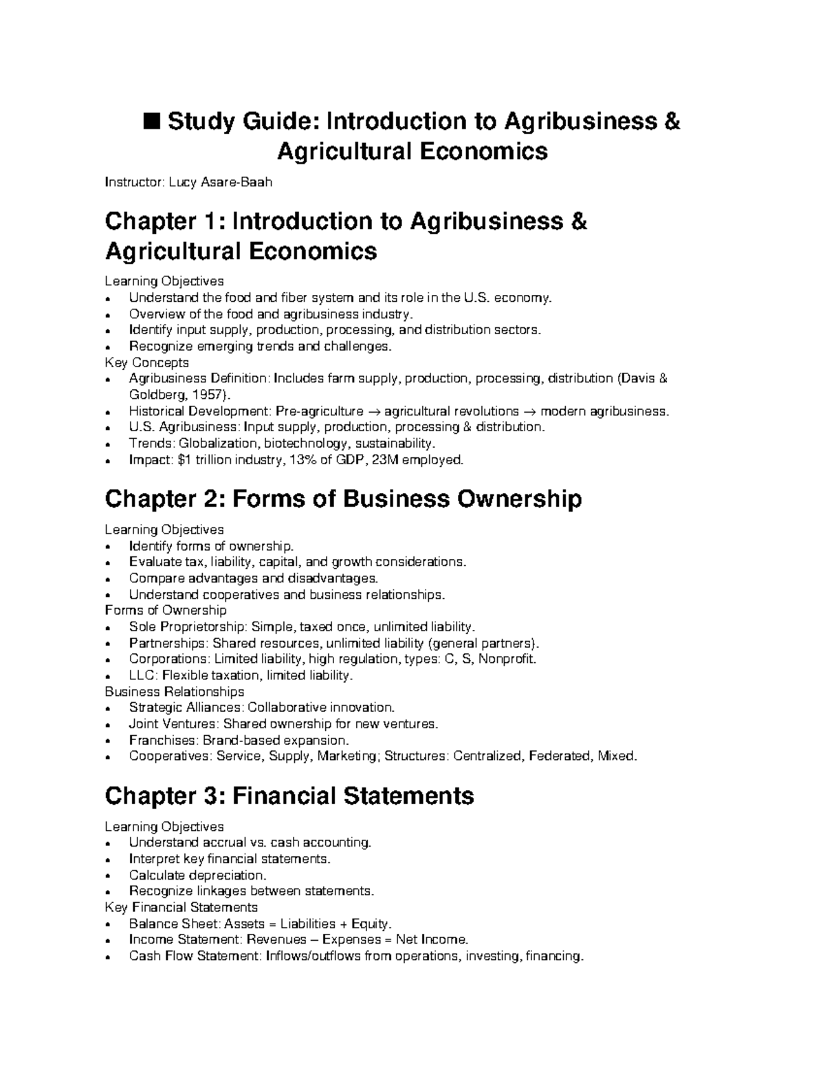 Study Guide: Intro to Agribusiness & Agricultural Economics (AGRI 101 ...