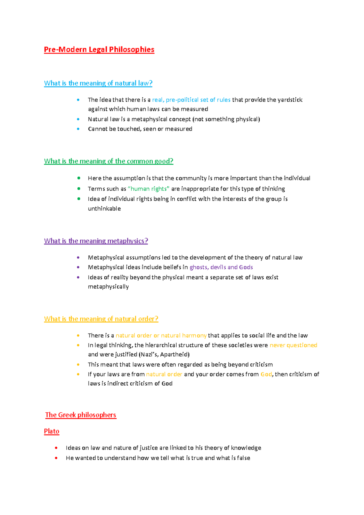 LJU4801 - Legal Philosophy Notes: Exploring Natural Law and Justice ...
