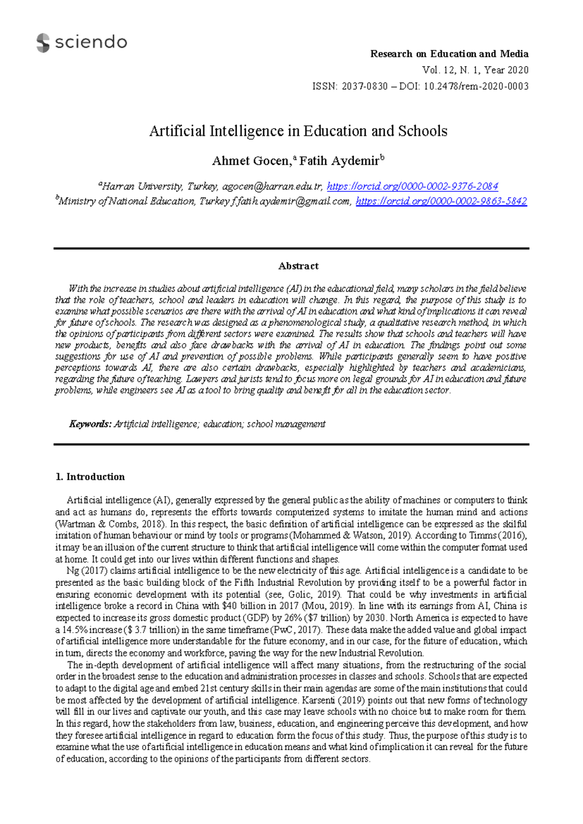 AI in Education and Schools: Implications and Insights (2020) - Studocu