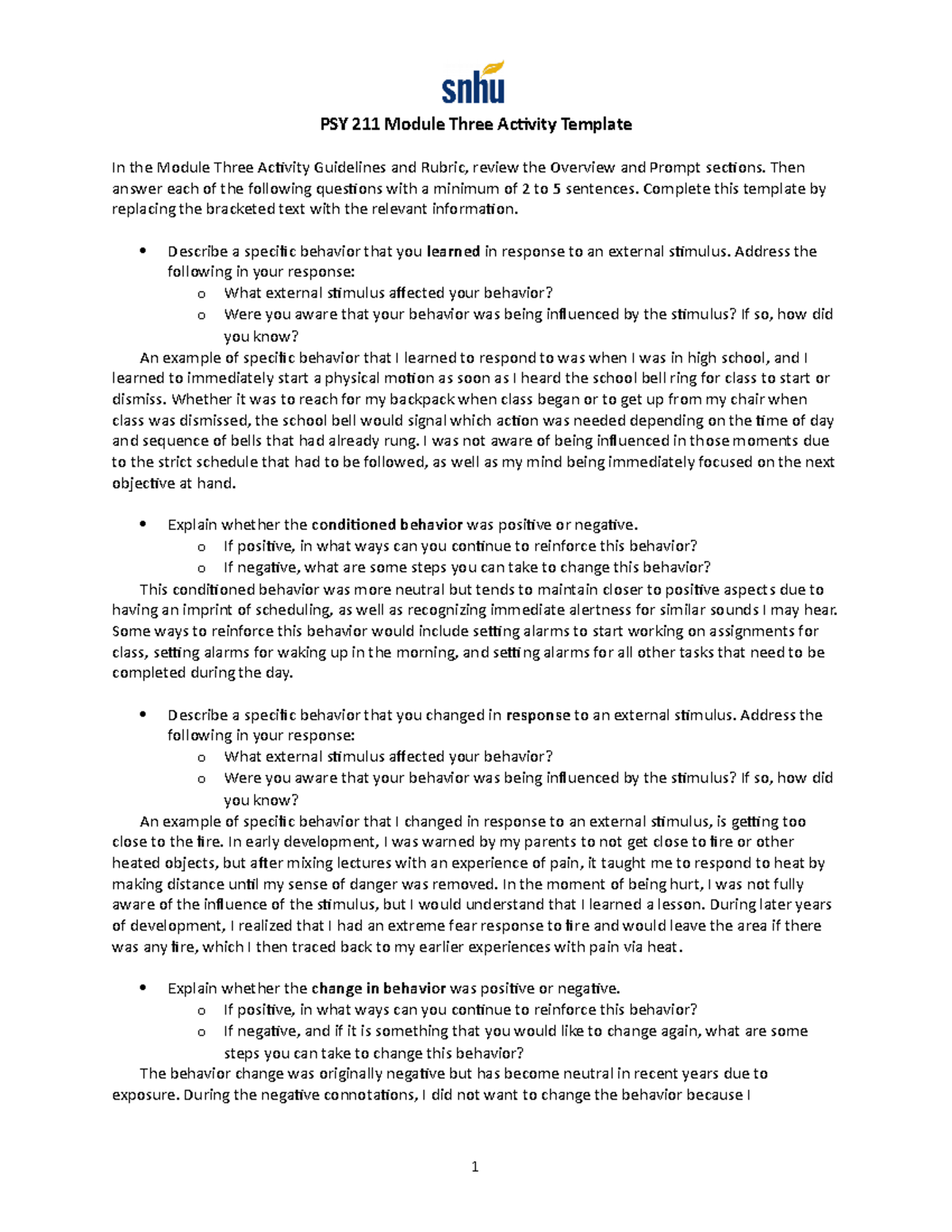 PSY 211 Module Three Activity Journal - Behaviors and Conditioning ...