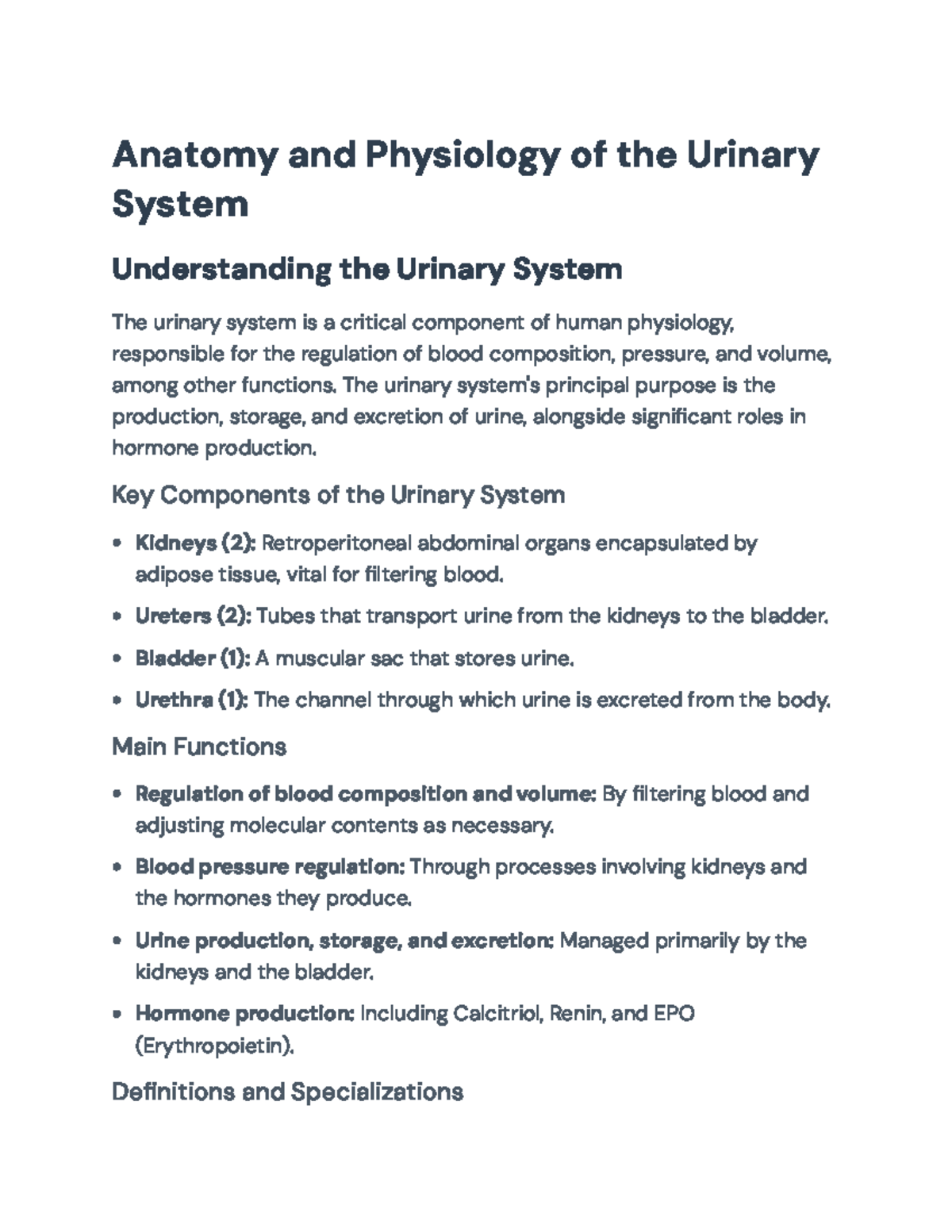 Understanding the Anatomy & Physiology of the Urinary System: Key Insights - Studocu