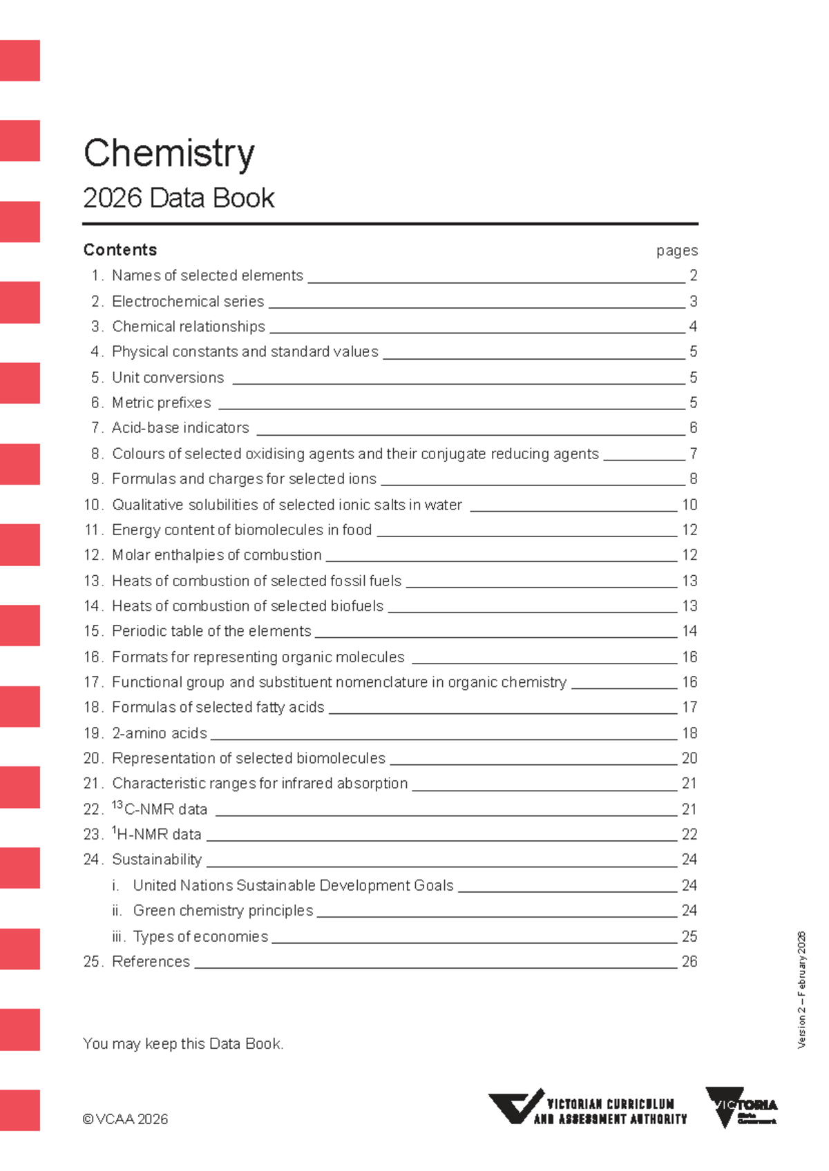 VCE Chemistry 2026 Data Book: Key Elements and Concepts - Studocu