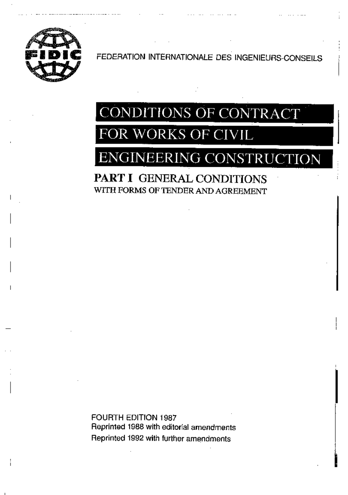 FIDIC 1987: General Conditions for Civil Engineering Contracts - Part I ...