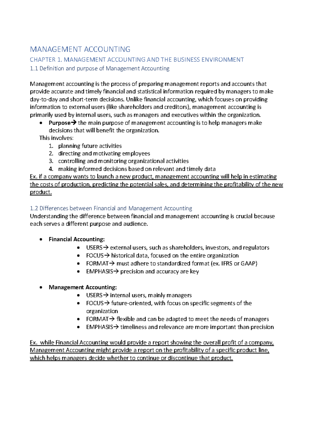 MANAGEMENT ACCOUNTING CHAPTER 1: INTRODUCTION AND KEY CONCEPTS - Studocu
