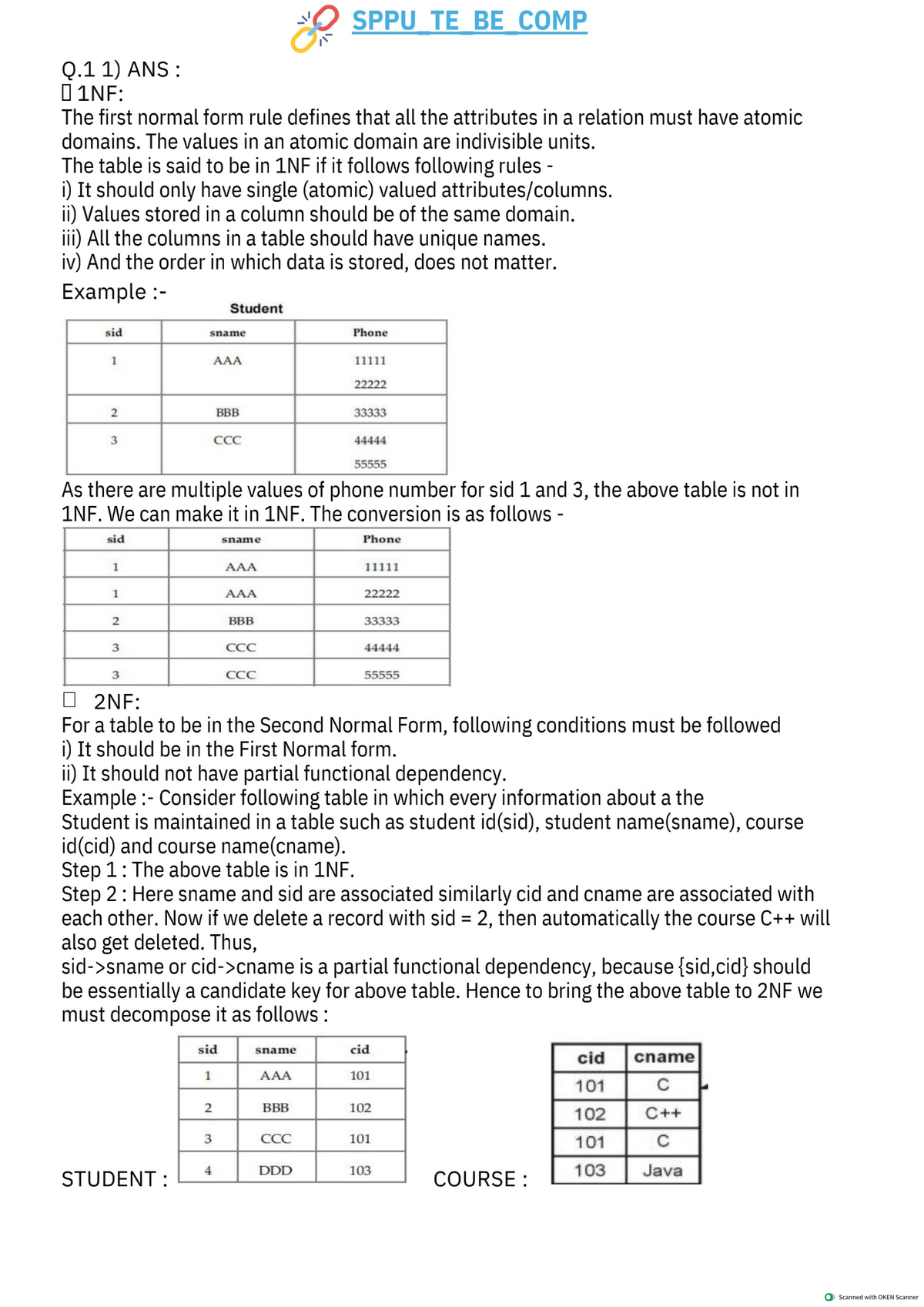 SPPU TE BE COMP DBMS Endsem Solved Q&A: Normal Forms and Protocols ...