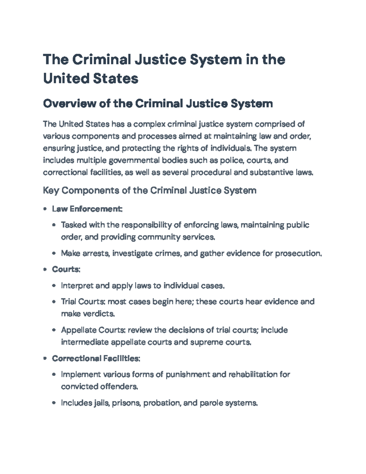 Overview of the U.S. Criminal Justice System: Key Components ...
