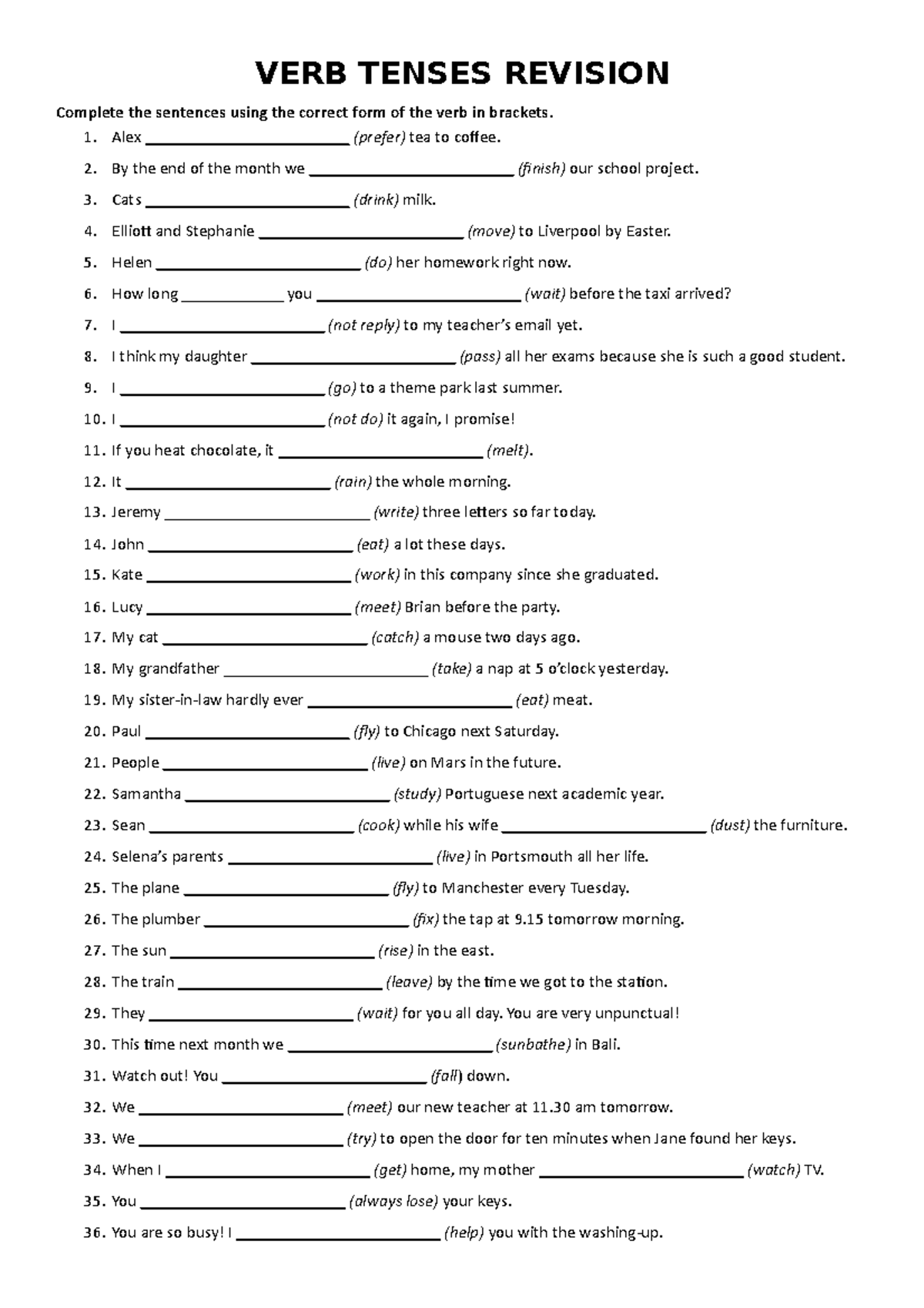 Verb Tenses Revision for English Grammar Mastery - Studocu
