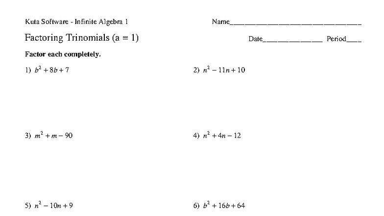 Factoring Trinomials Worksheet - Infinite Algebra 1 - Studocu