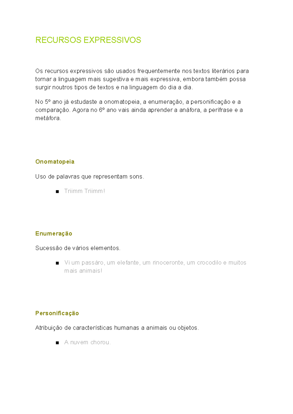 Recursos Expressivos: Estudo para o 6º Ano de Literatura - Studocu