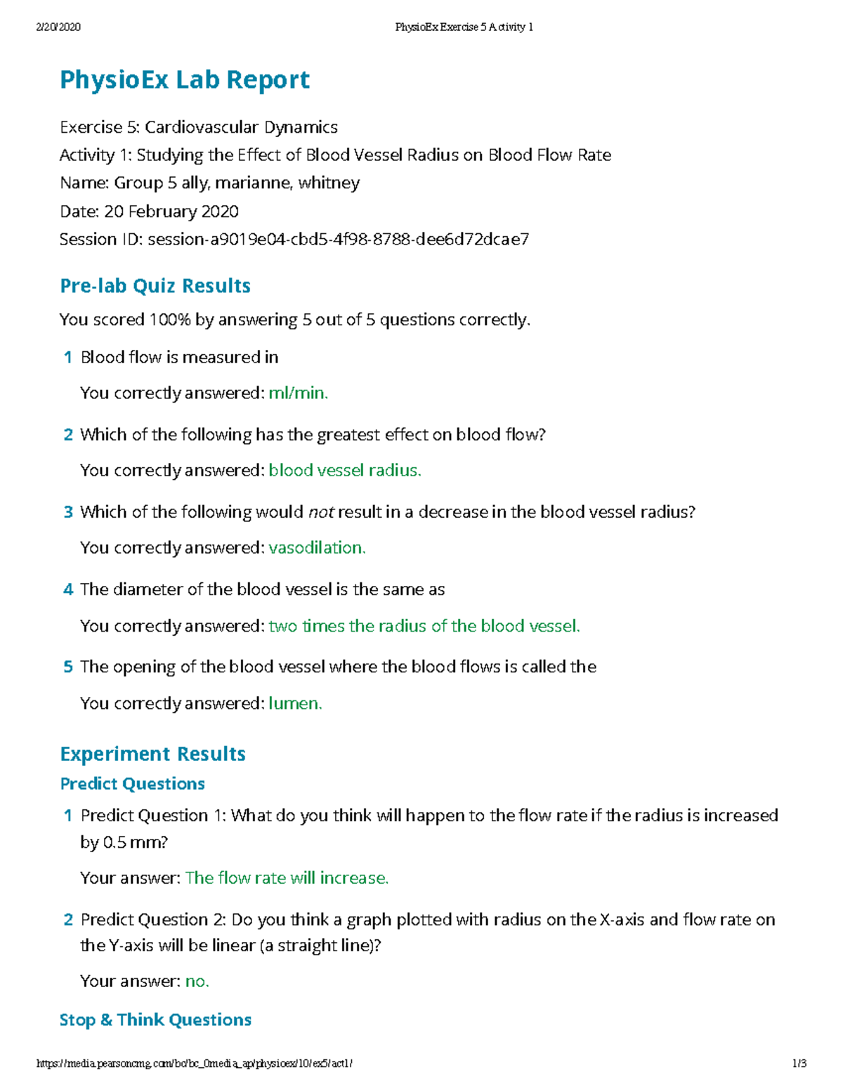 Physio Ex Exercise 5 Activity 1-2 - 2/20/2020 PhysioEx Exercise 5 ...