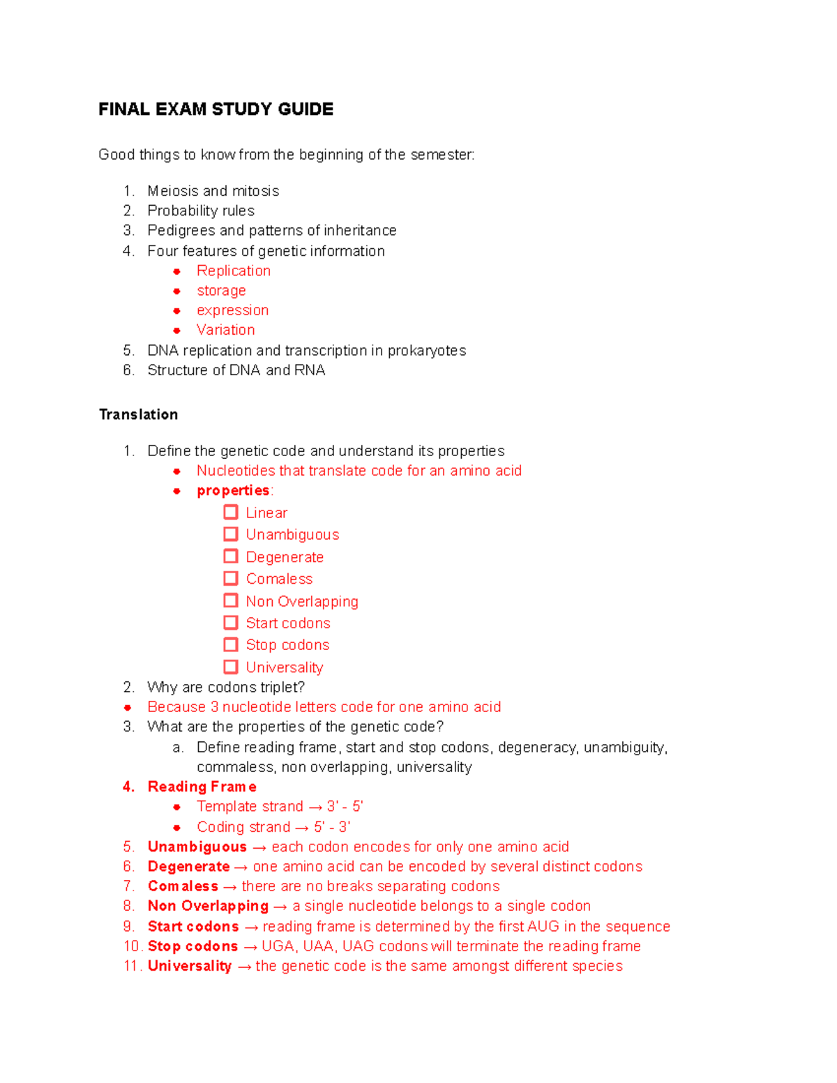 Final EXAM Study Guide - principles of genetics, mostly the last half ...
