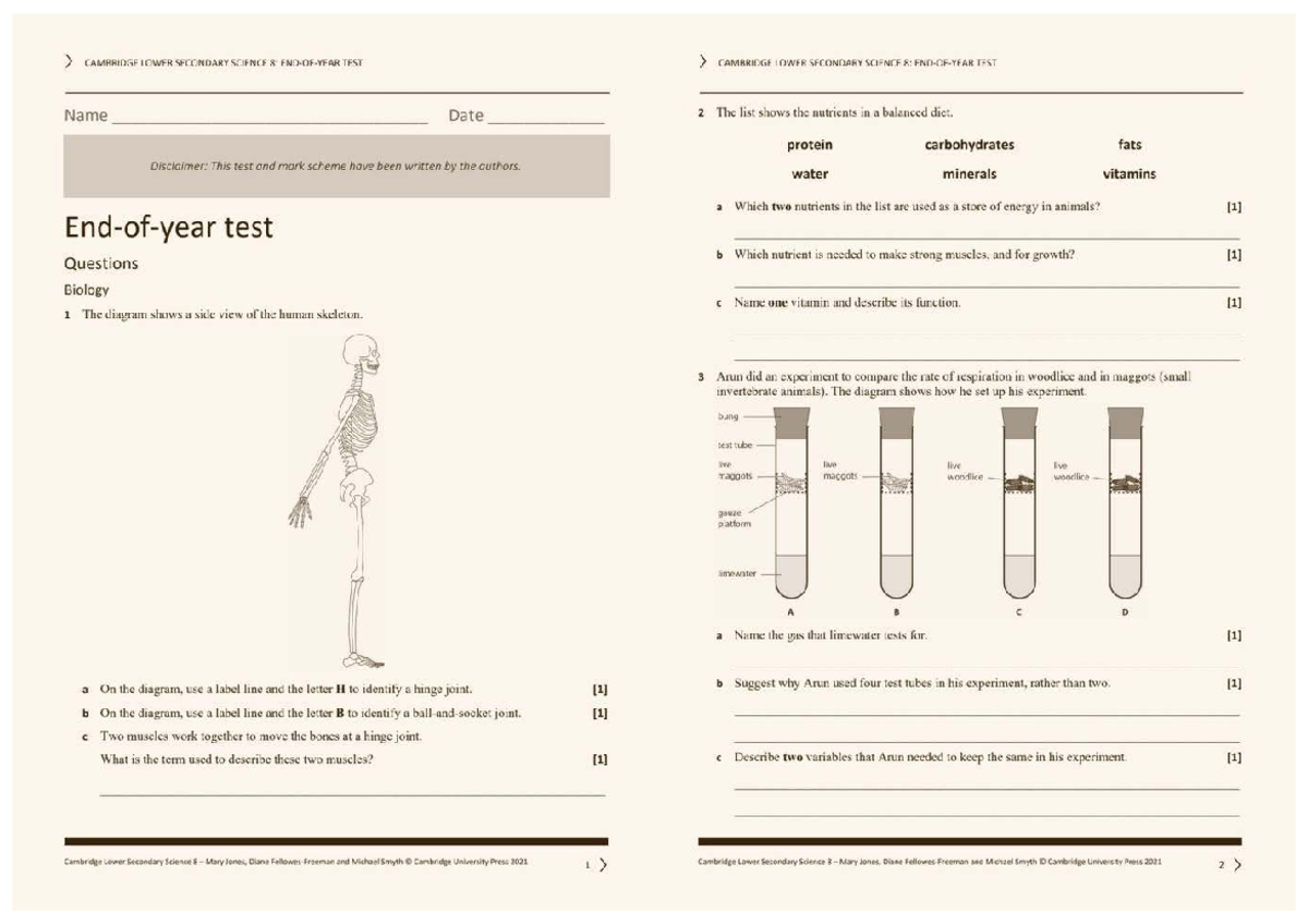 CAMBRIDGE LOWER SECONDARY SCIENCE 8: TEST PAPER - Studocu