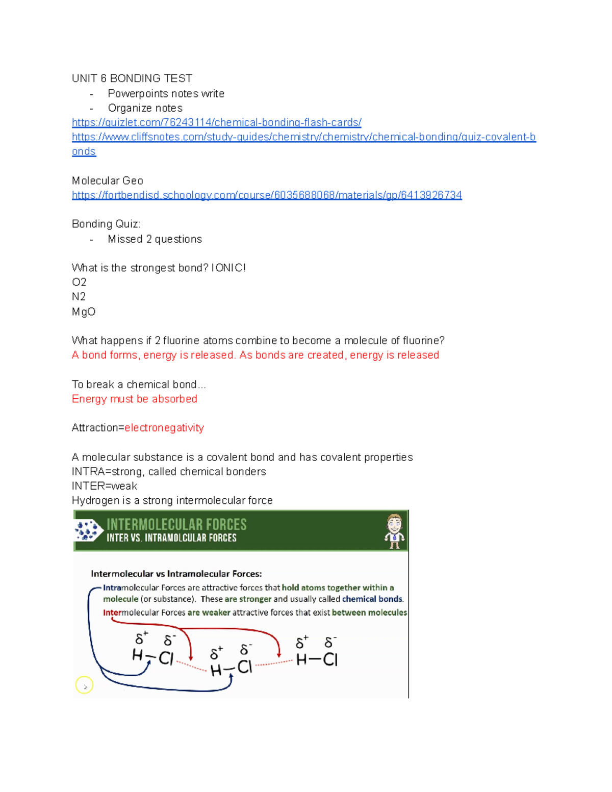 UNIT 6 Bonding TEST - UNIT 6 BONDING TEST Powerpoints notes write ...