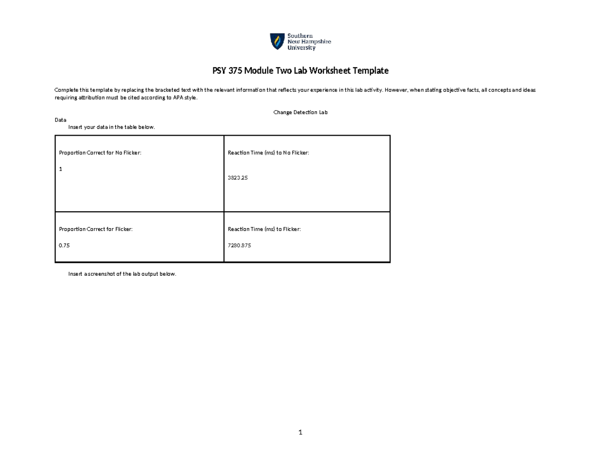 PSY 375 Module Two Lab Worksheet: Data Analysis & Findings - Studocu