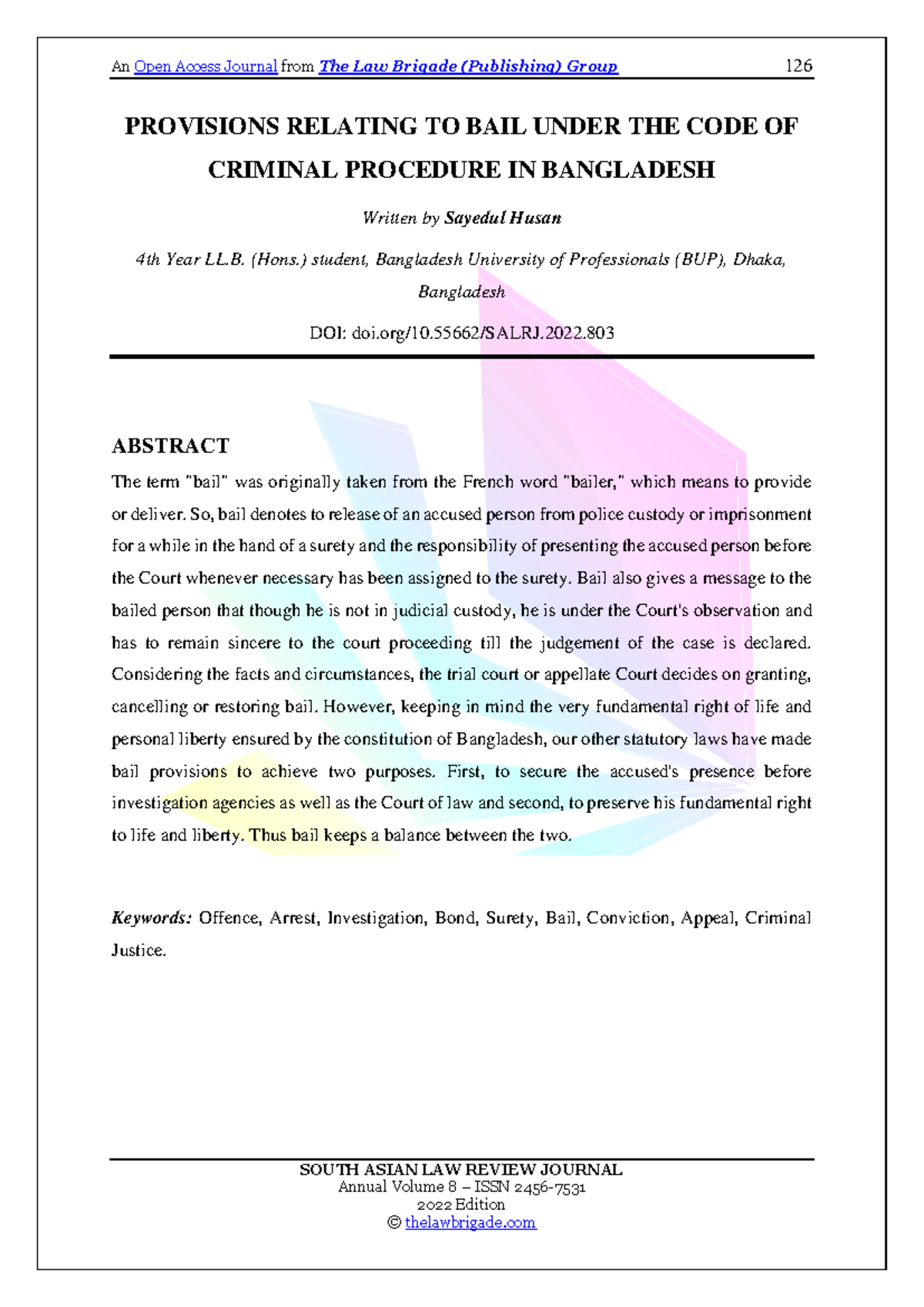 Bail Provisions in Criminal Procedure: Insights from Bangladesh's CrPC ...