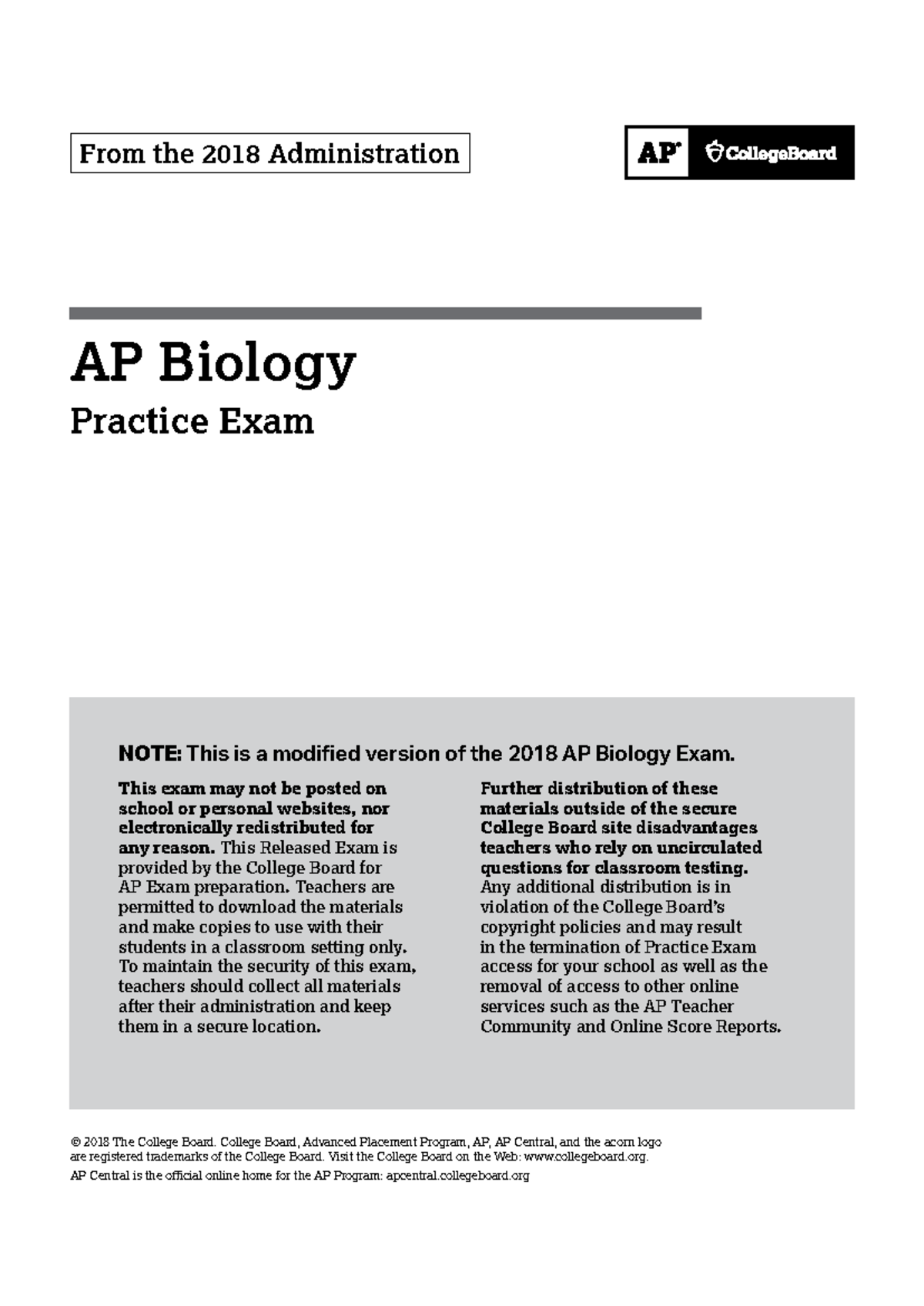AP BIO 2018 Practice Exam Questions & Answers Guide - Studocu