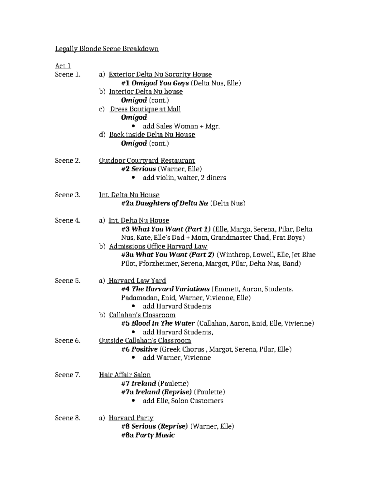 Legally Blonde Scene Breakdown: Act 1 & Act 2 Overview - Studocu