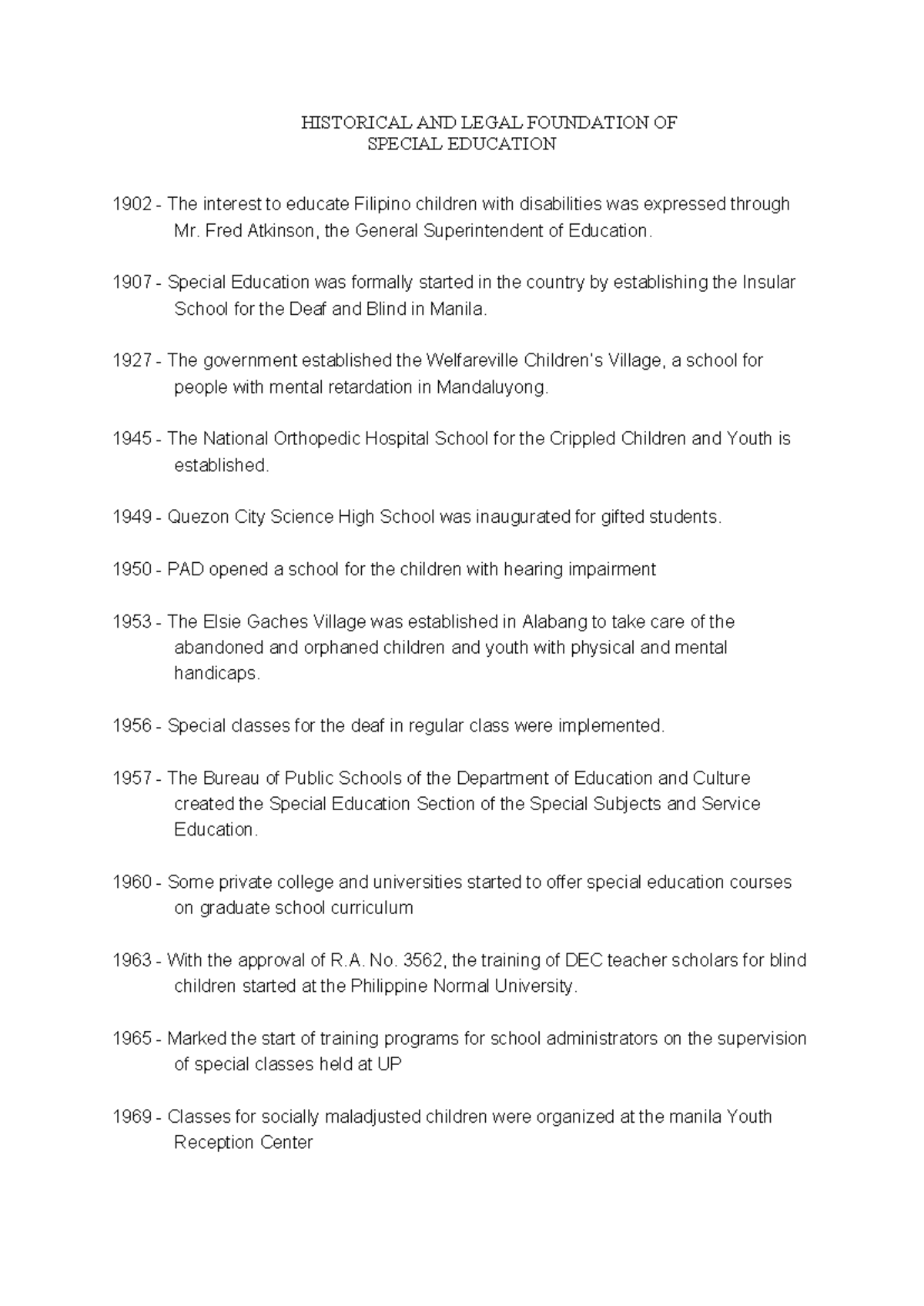 HIST 101: Historical & Legal Foundations of Special Education in the ...