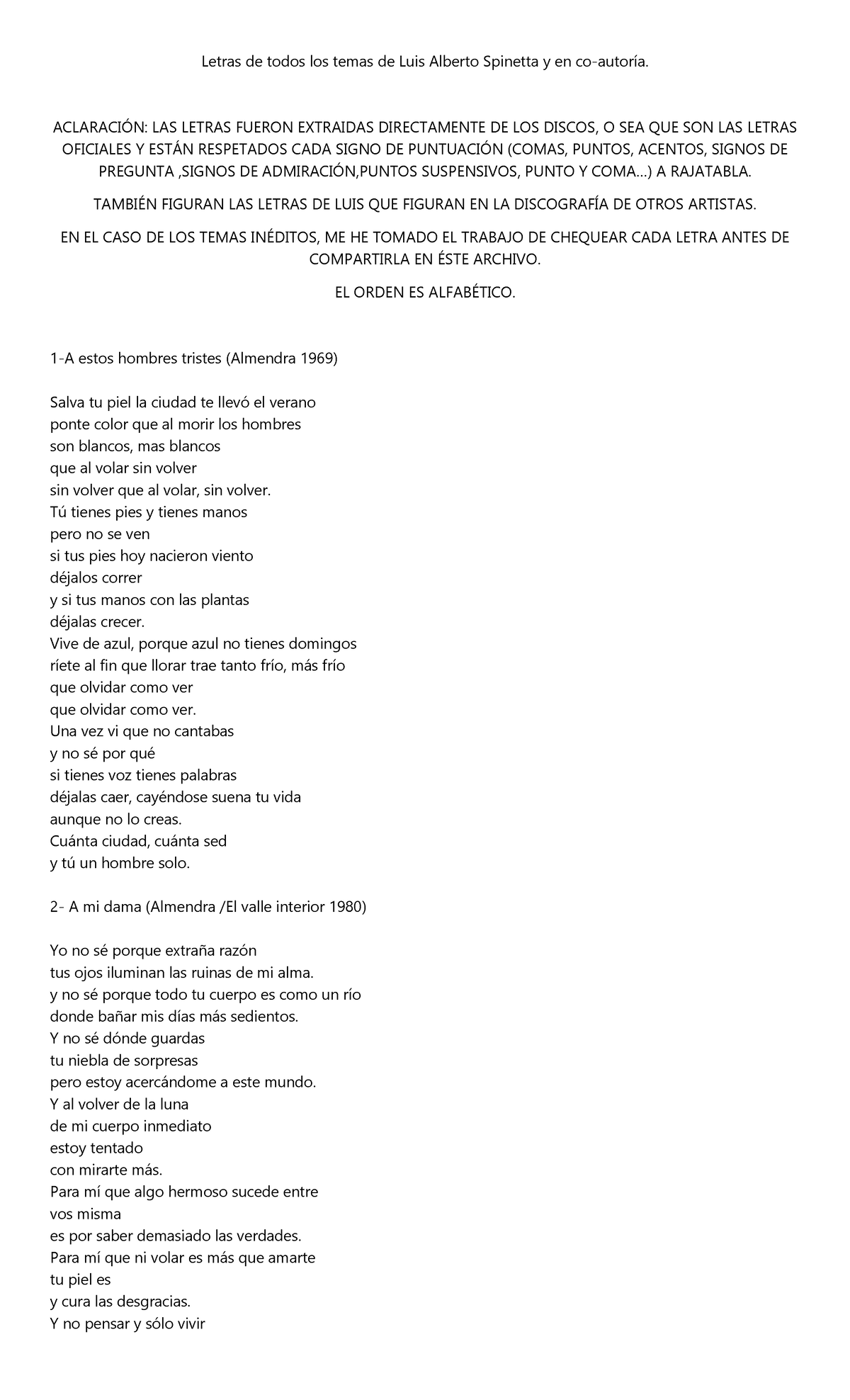 Letras Completa de Luis Alberto Spinetta - Final del Curso - Studocu