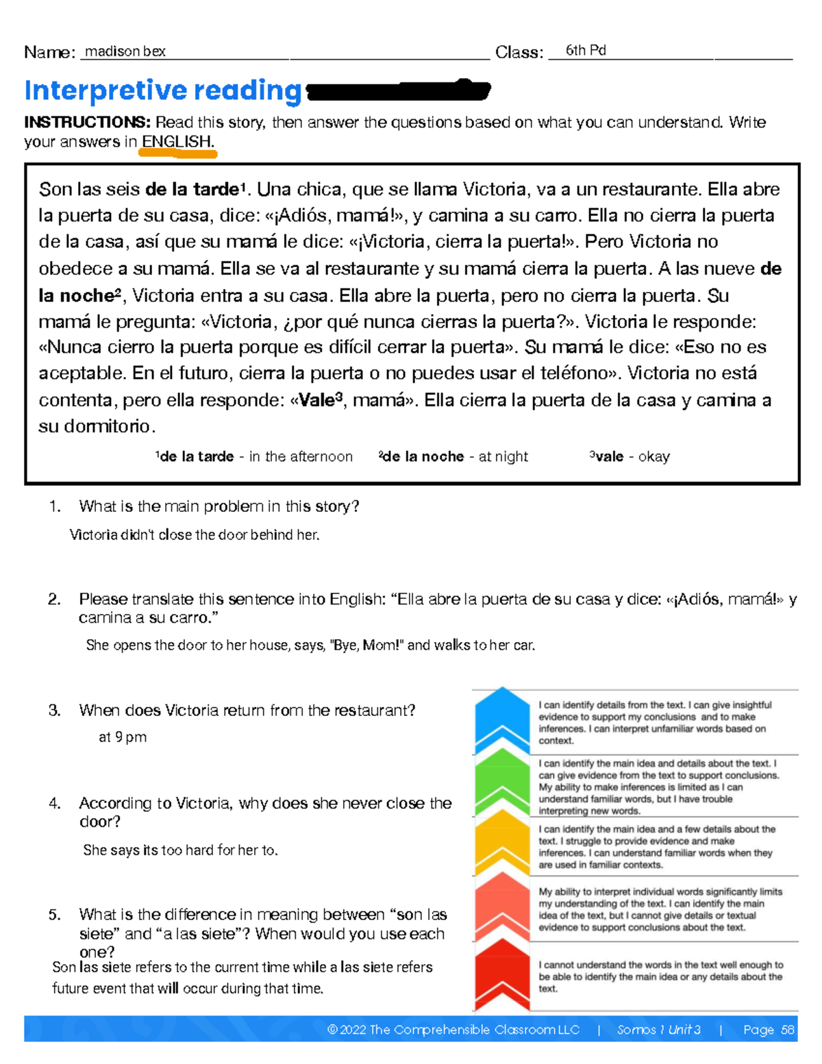 Kami Export - Madison BEX - Interpretive Reading Worksheet 11-5 ...