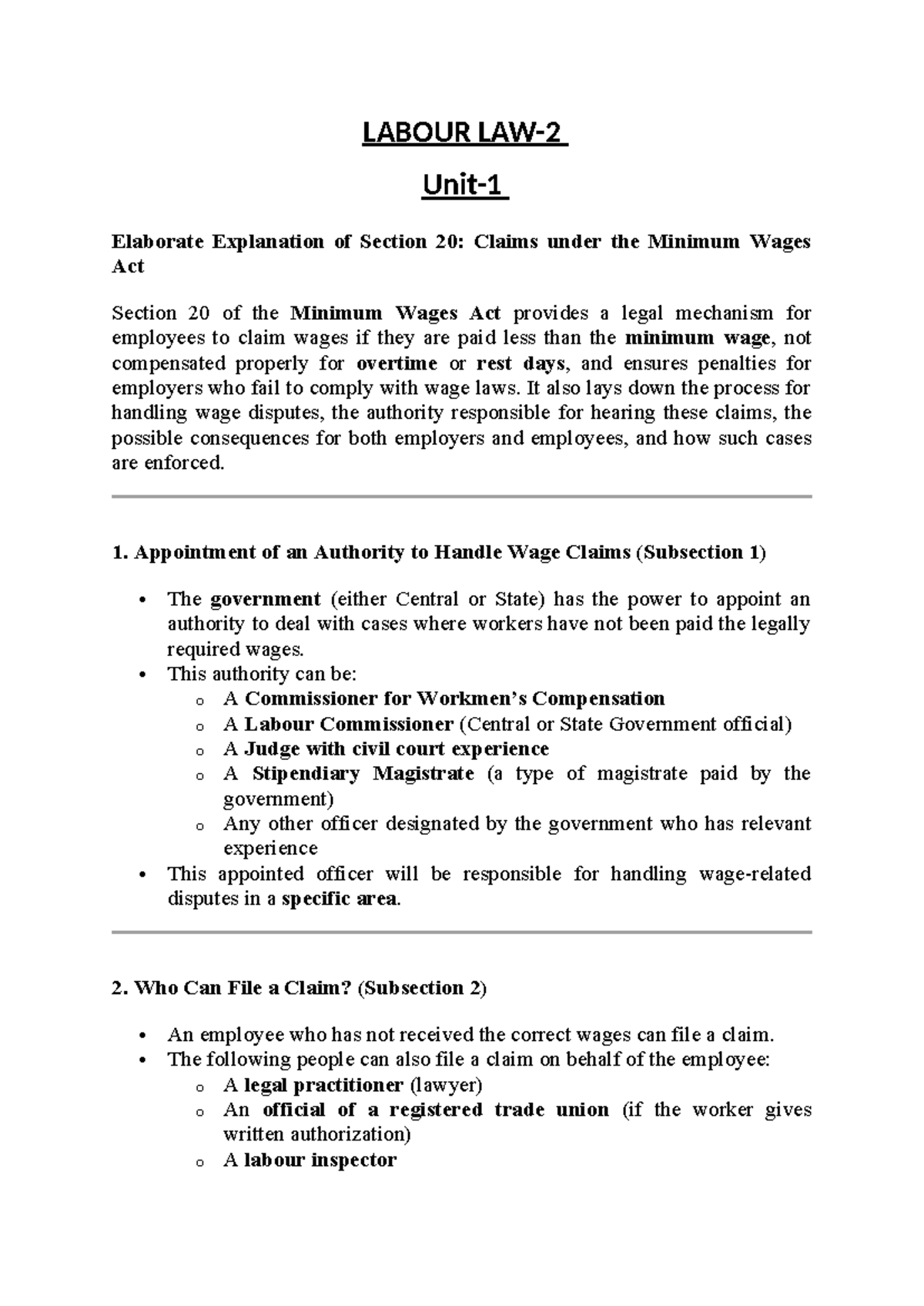 LABOUR LAW 2: In-Depth Analysis of Minimum Wages Act Sections 20 & 19 ...