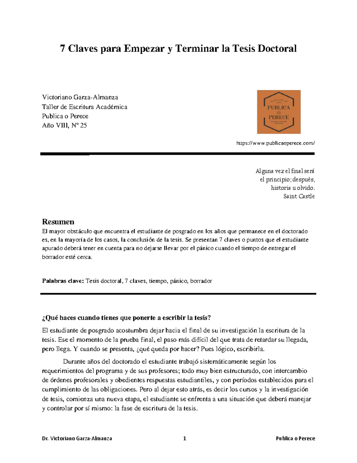 7 Claves para Empezar y Terminar la Tesi - Saint Castle Resumen El ...