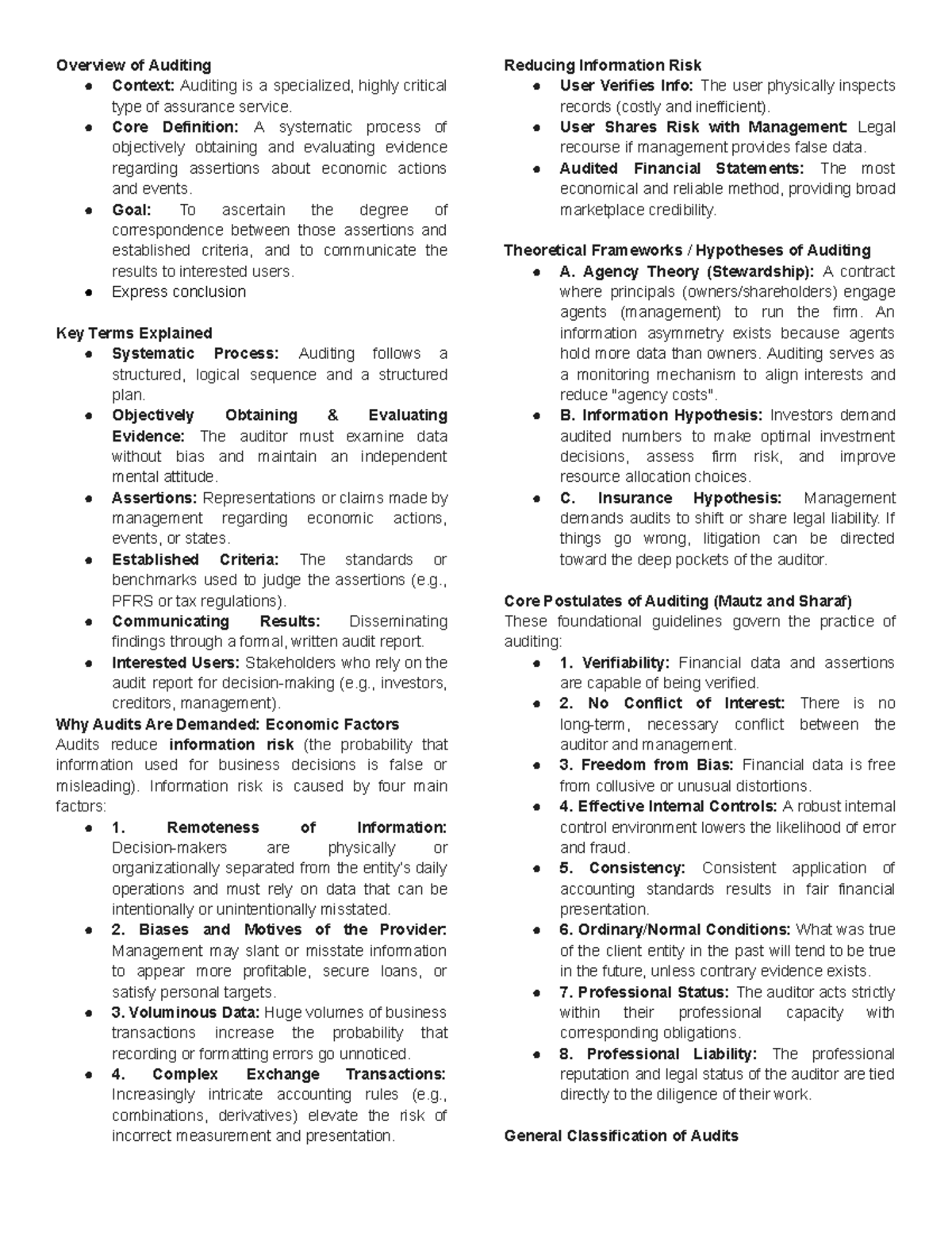 Auditing Notes: Overview of Auditing Context and Key Concepts - Studocu