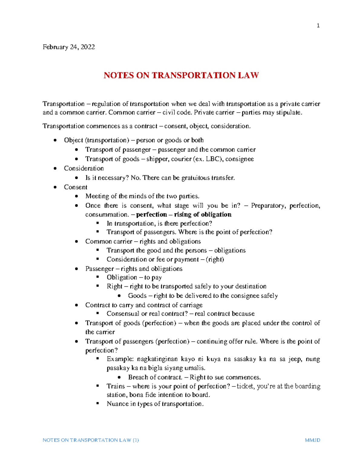 Lecture Notes on Transportation Law (1): Key Concepts & Case Studies ...