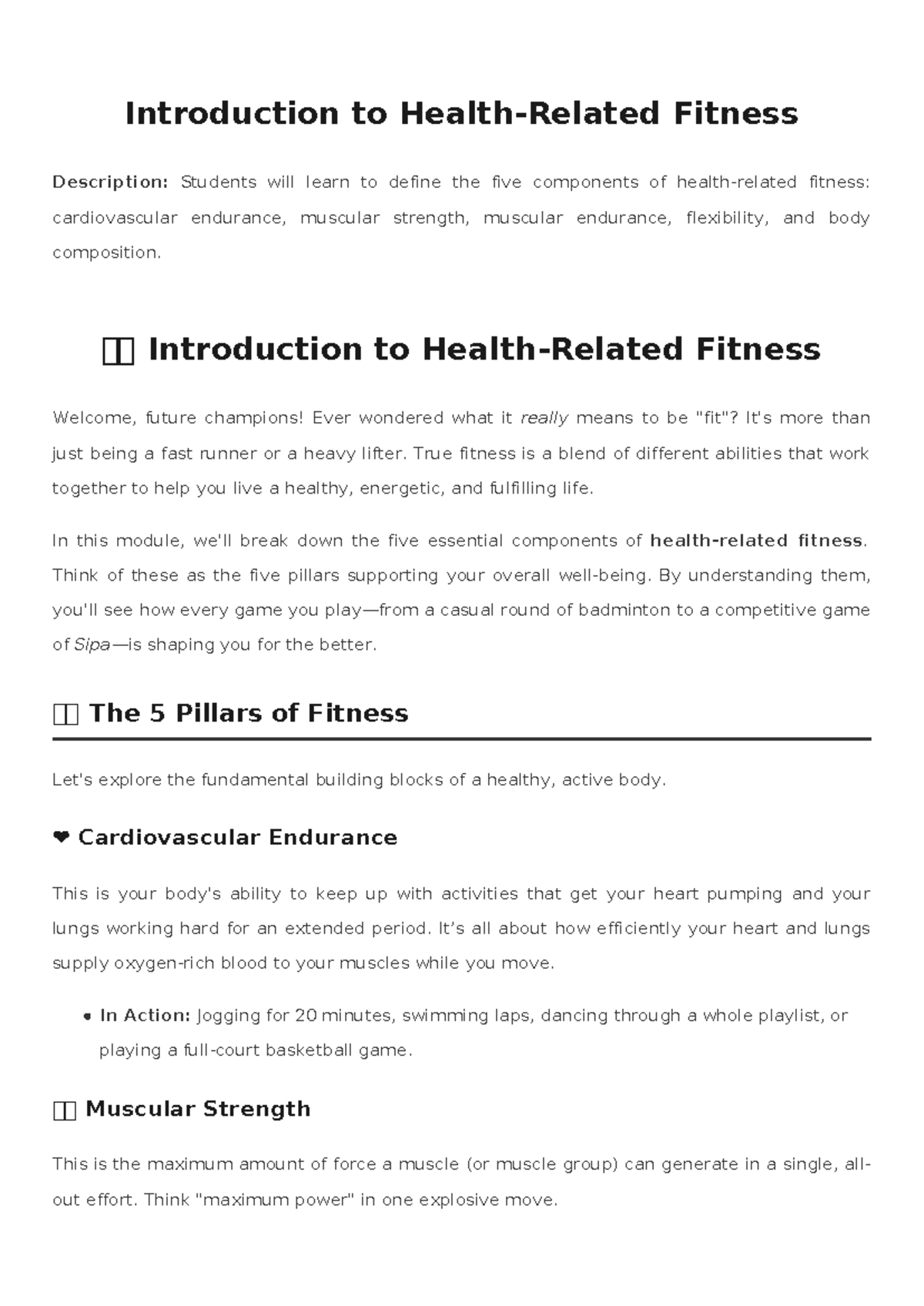 PE 3 GAMES: Understanding the 5 Components of Fitness - Studocu
