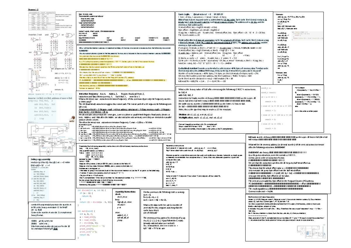 Exam Cheat Sheet: CSE 101 - Cache Memory & Assembly Instructions ...