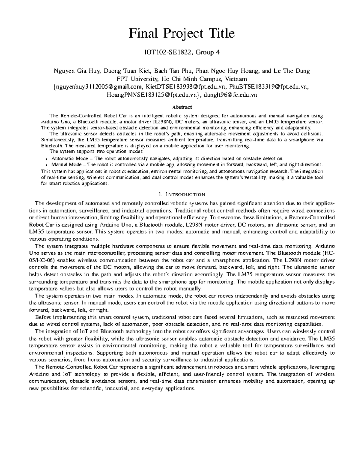 IOT102 Final Project Report: Remote-Controlled Robot Car Introduction ...