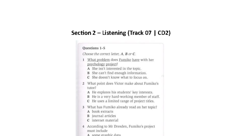 Section 3 Unit07 D6 - Listening Practice Questions and Flow Chart - Studocu
