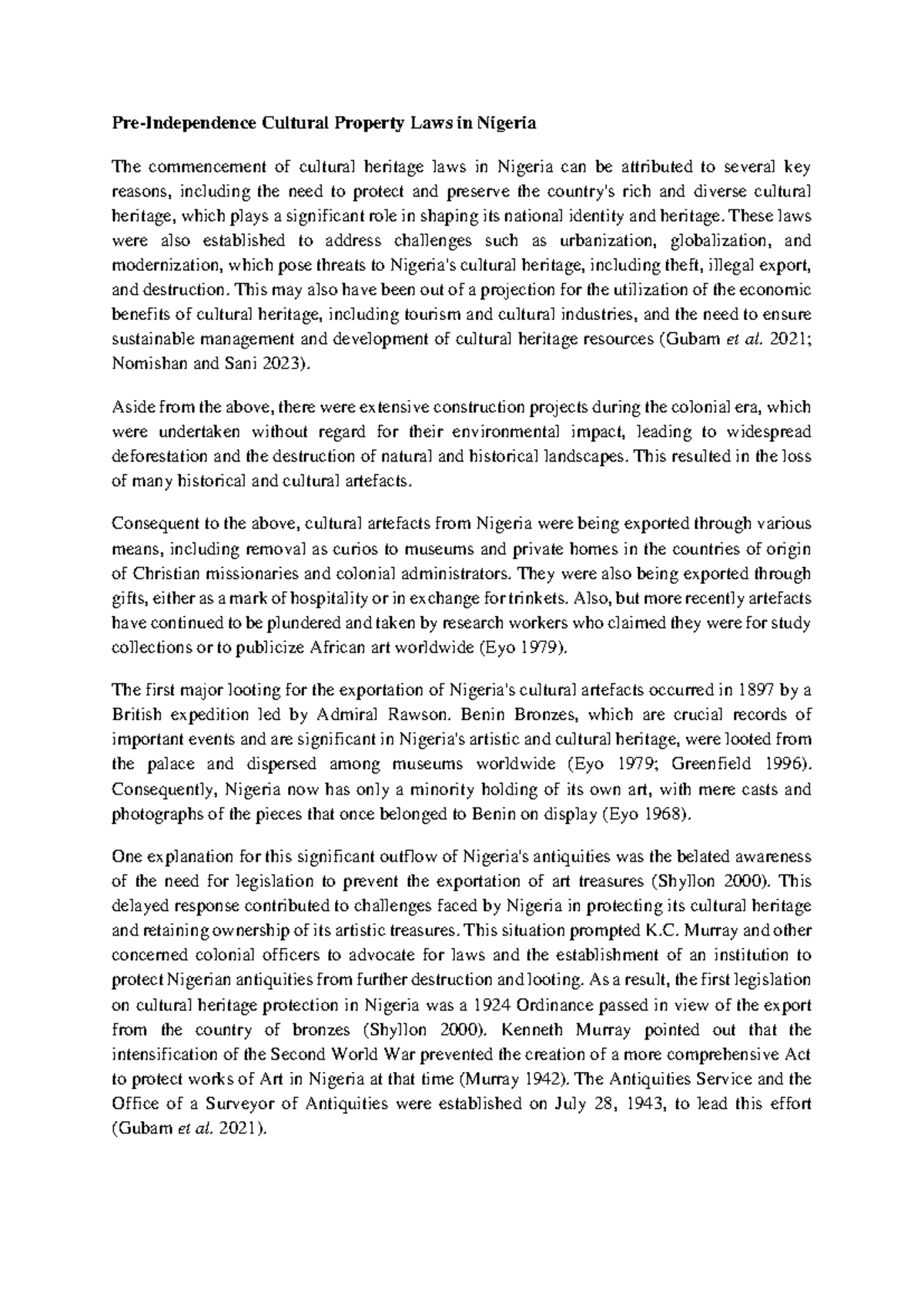 Cultural Property Laws in Nigeria: A Comprehensive Overview - Studocu