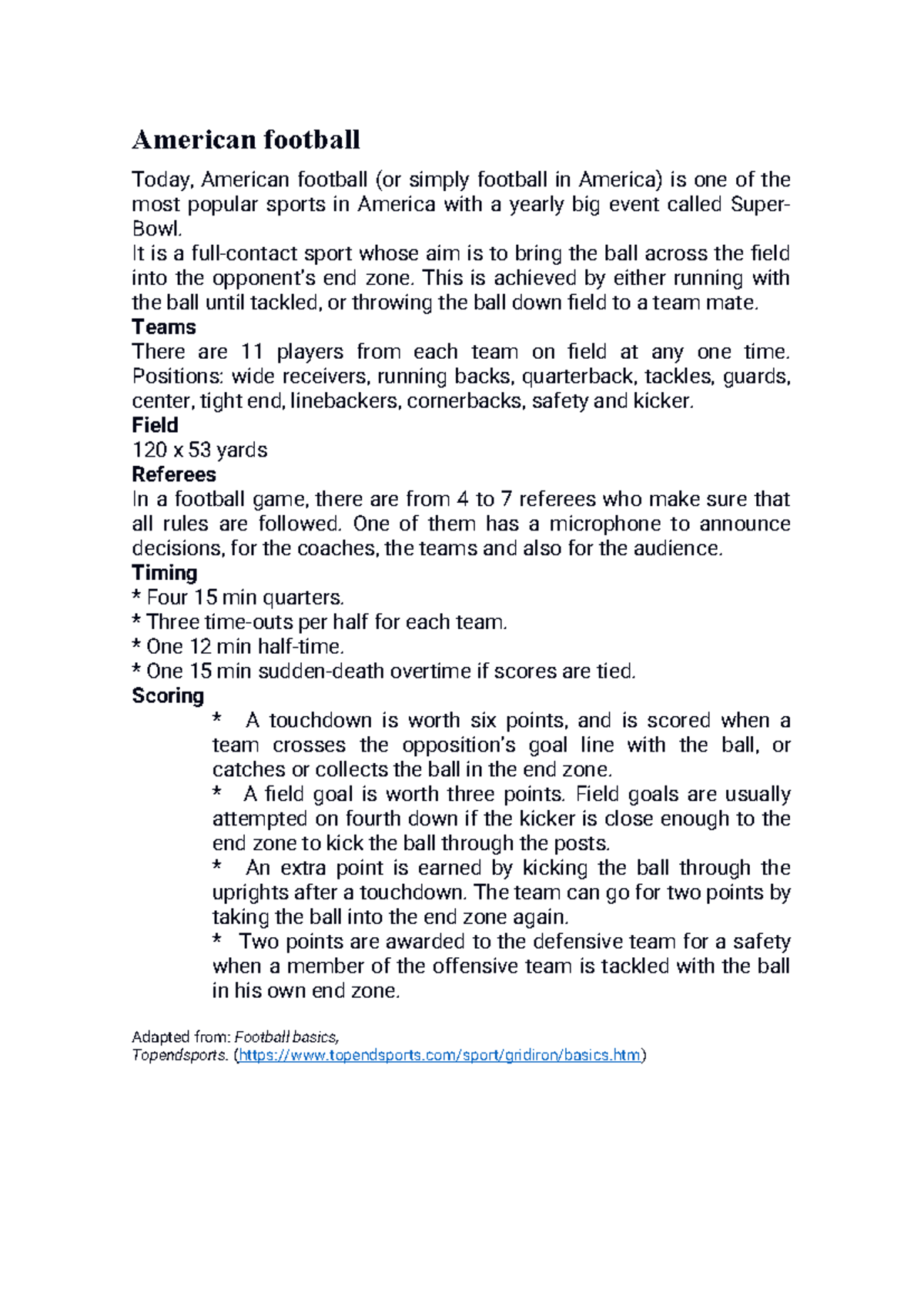 Reading - American Football Overview and Key Rules - Studocu