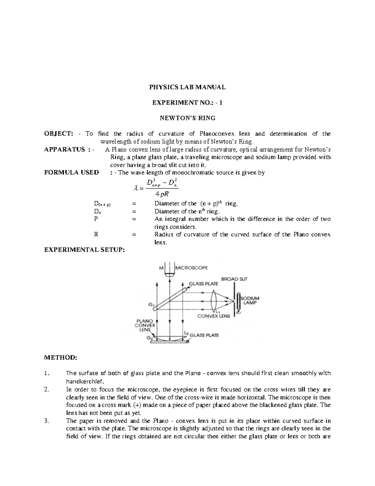 Title: PHYS 101 Lab Manual: Newton's Ring & Viscosity Experiments Guide - Studocu