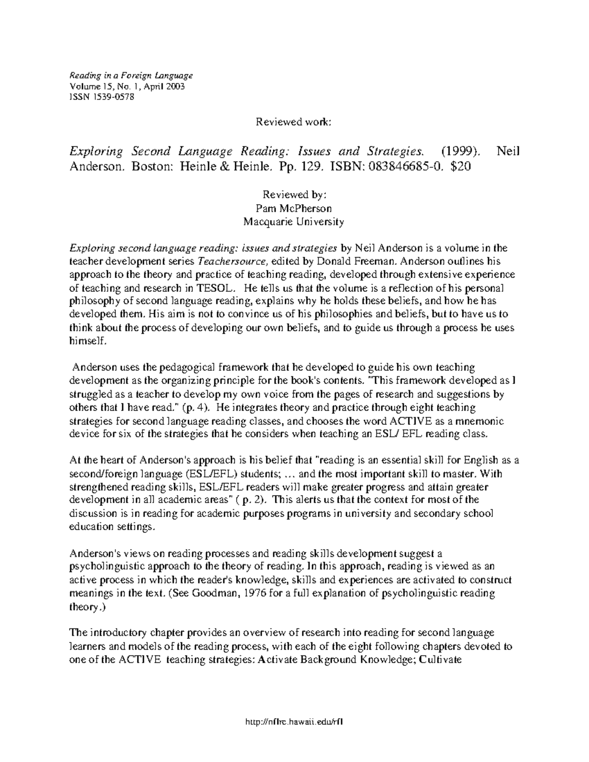 Exploring Second Language Reading: Issues & Strategies Review (RFL 15.1 ...