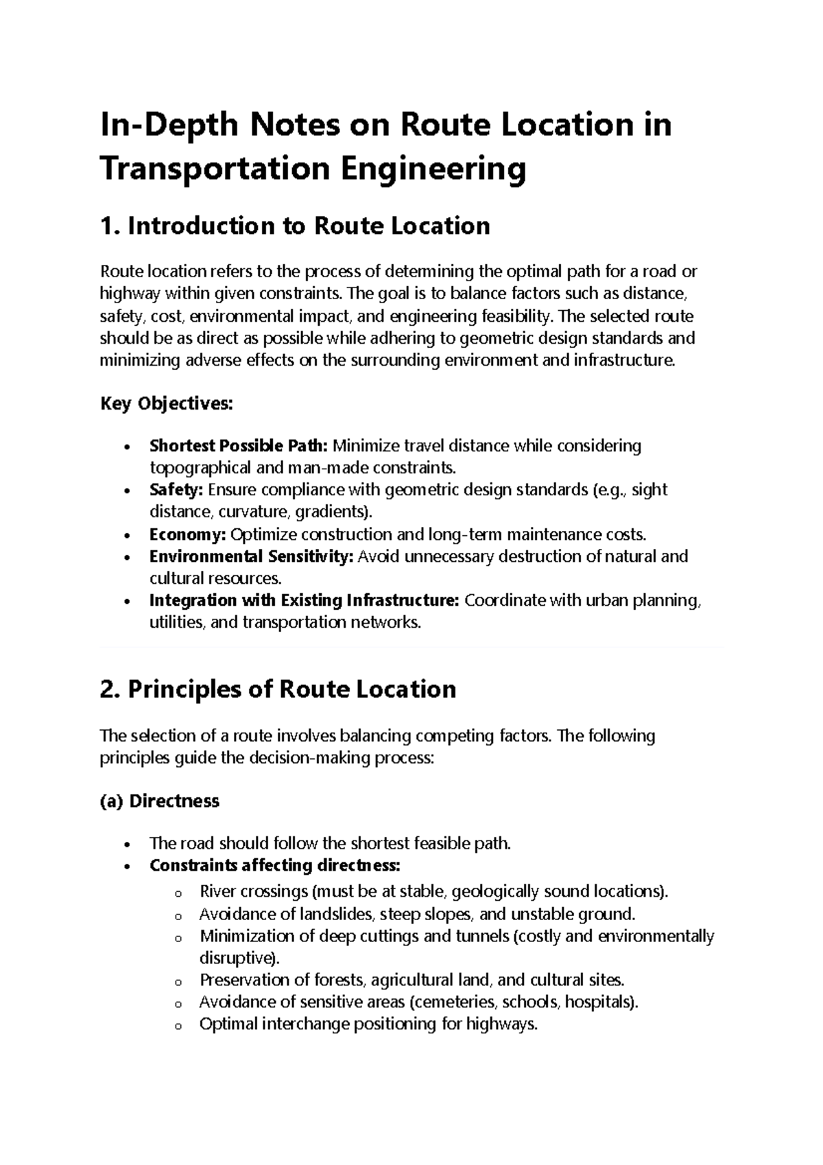 Transportation Engineering Route Location Notes (ENG 101) - Studocu