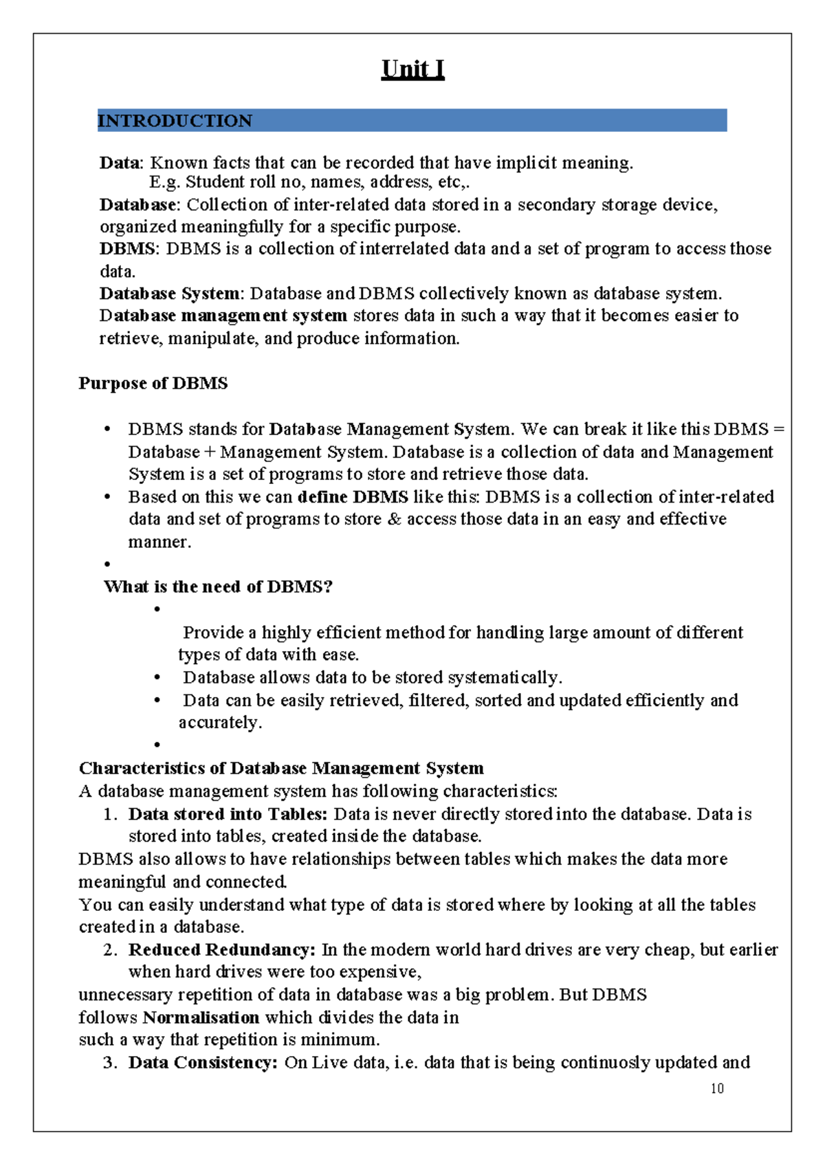 DBMS USA24302 J Unit 1: Introduction to Database Management Systems ...