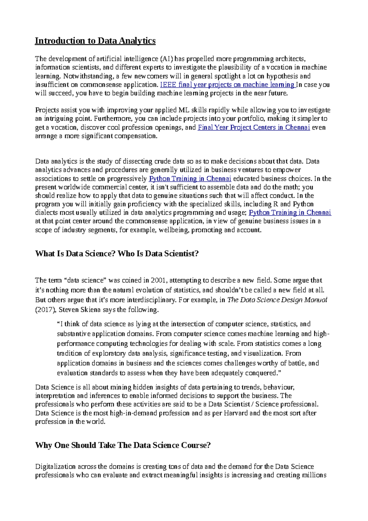 Datascience introduction - Introduction to Data Analytics The development of artificial ...