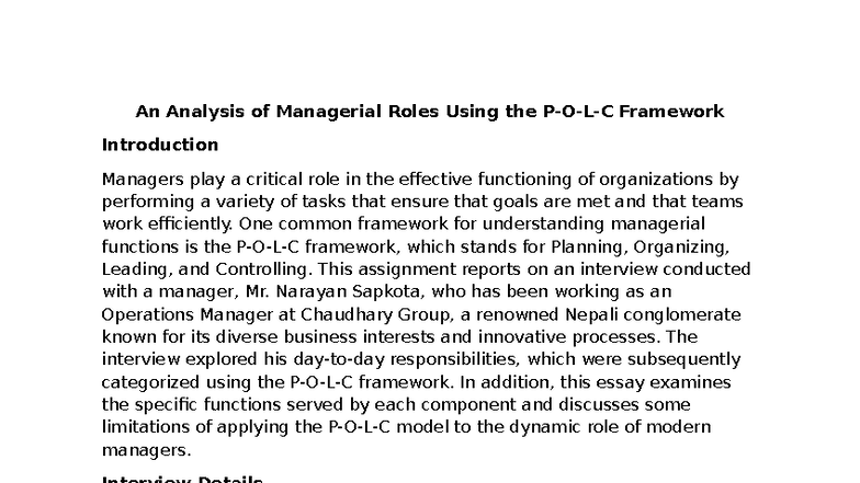 Managerial Roles Analysis: Insights from Interview with Mr. Sapkota ...