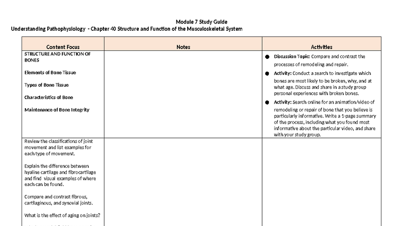 Module 7 Study Guide: Understanding Musculoskeletal Pathophysiology ...