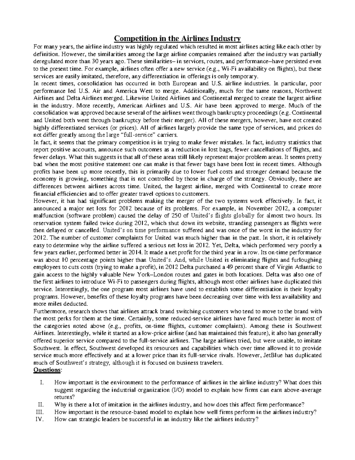 Airlines Industry Case Study: Competition and Performance Analysis ...