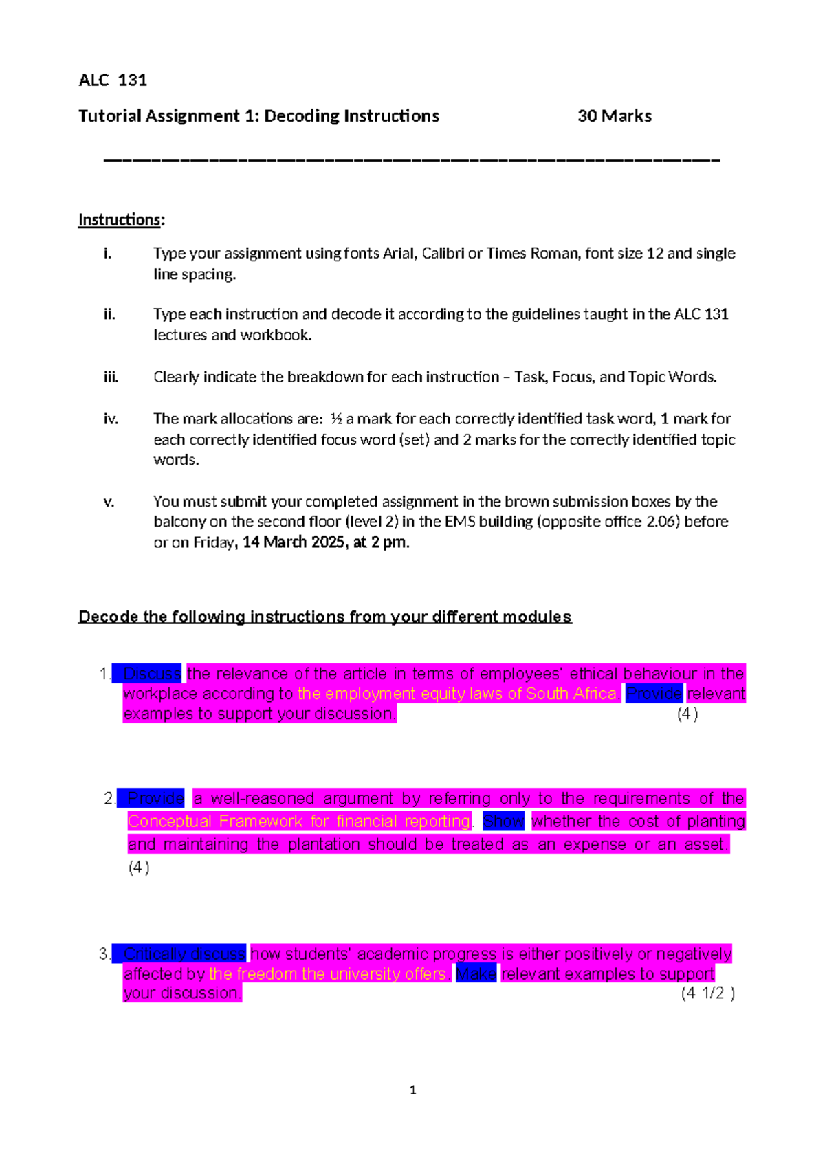 ALC 131 Tutorial Assignment 1: Decoding Instructions Guide - Studocu