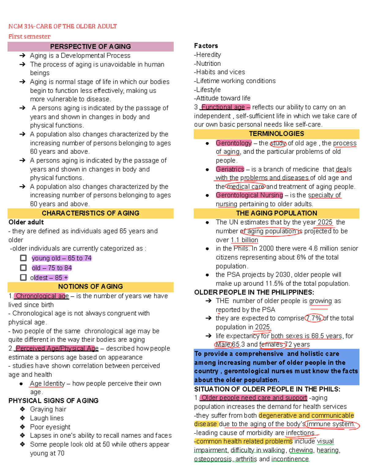 Geron. notes - Care for older persons - First semester PERSPECTIVE OF ...